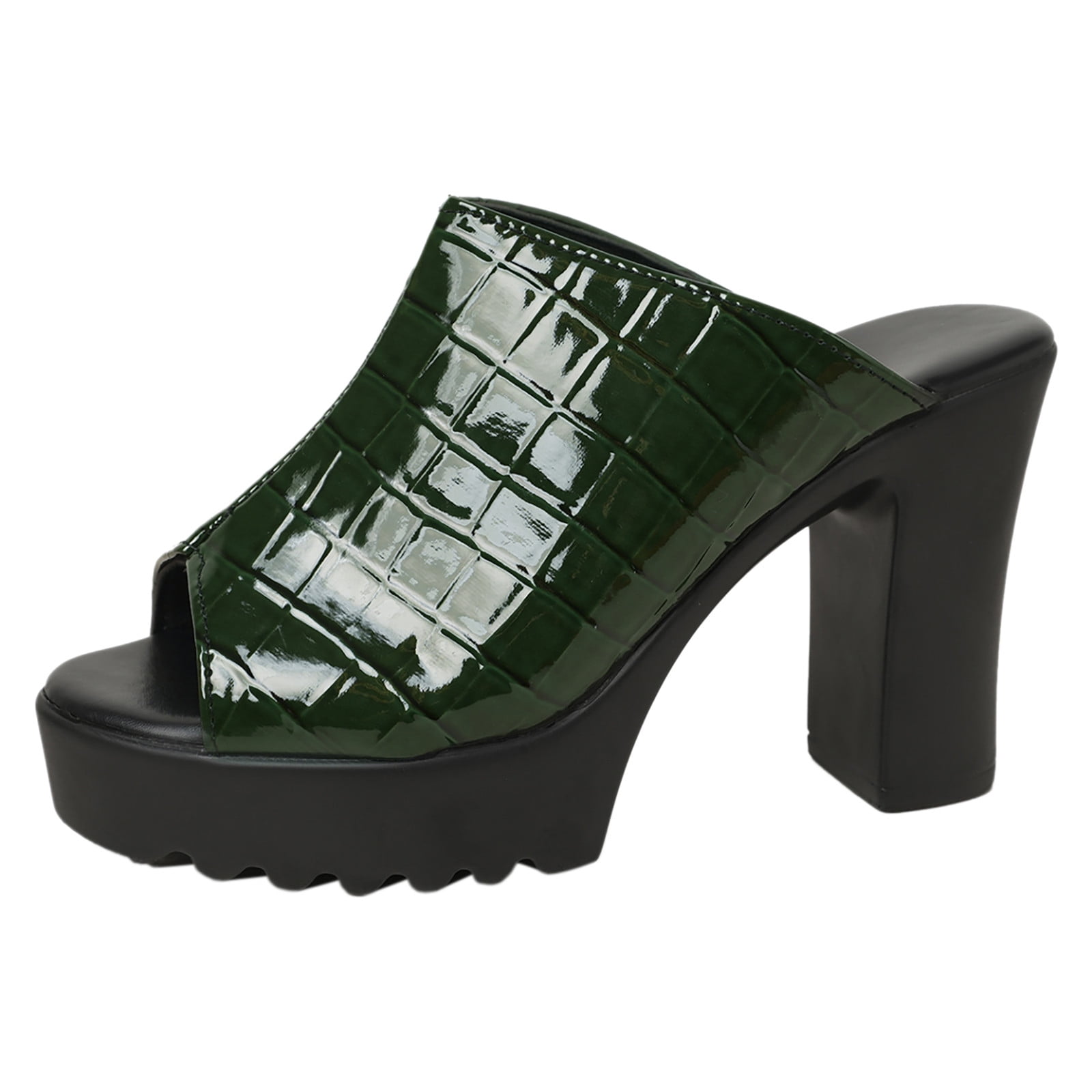 IUJSOY High Heel Mules for Women Peep Toe Patent Leather Platform ...