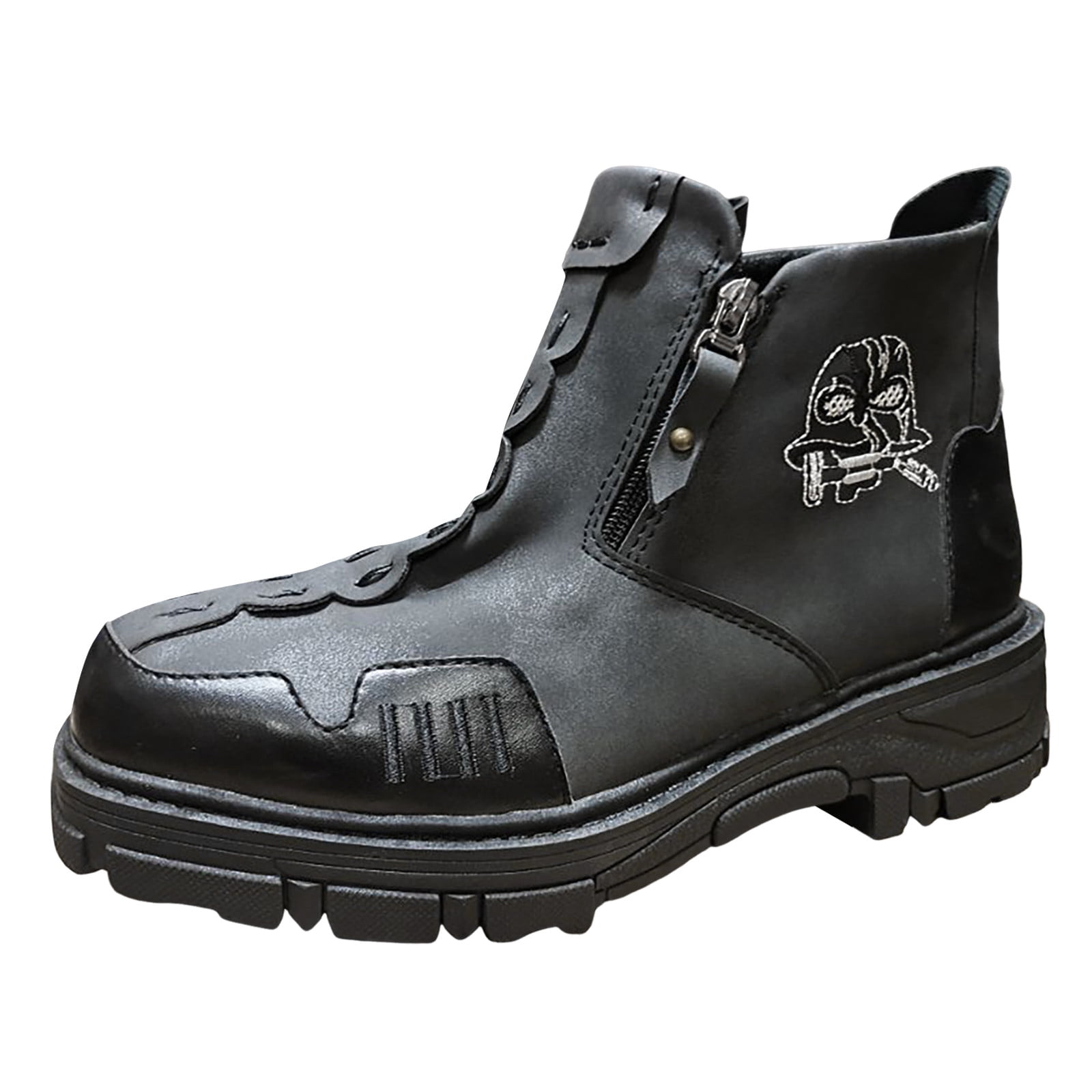 IUJSOY Men's Motorcycle Boots for Riding Biker with Side Zipper ...