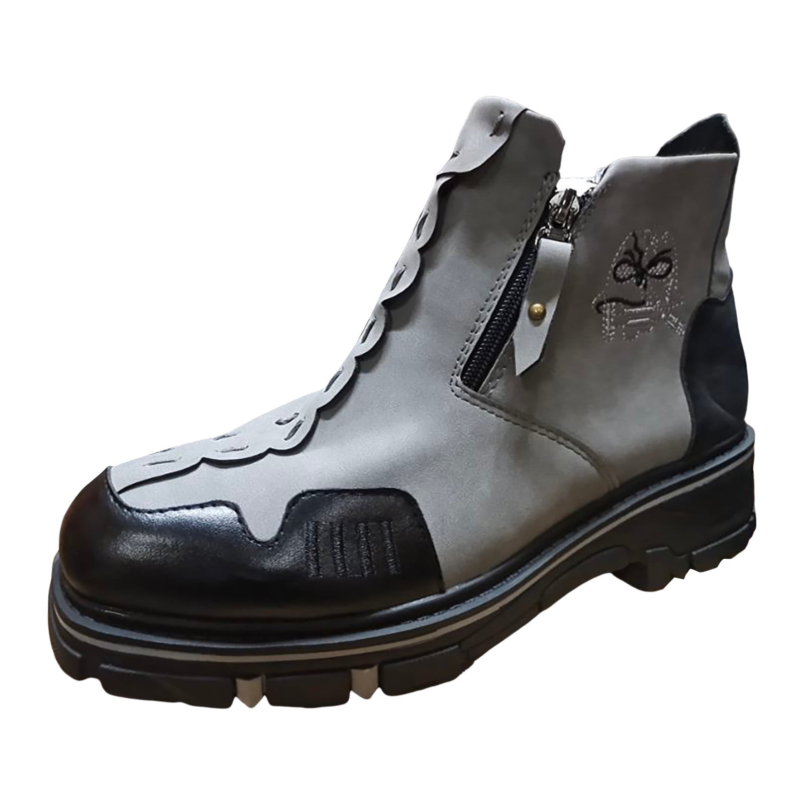 IUJSOY Men's Motorcycle Boots for Riding Biker with Side Zipper ...