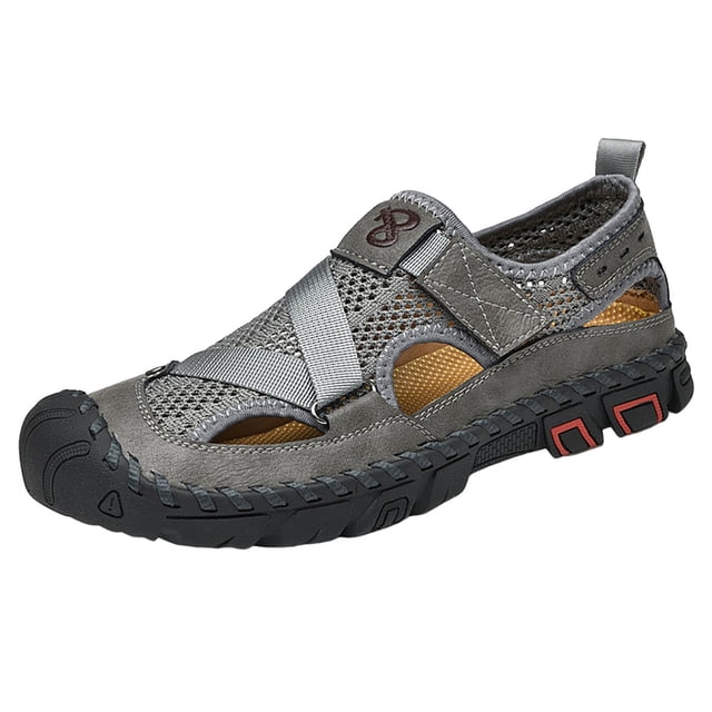 IUJSOY Men's Sandals Closed Toe Mesh Splicing Outdoor Leather Sandals ...
