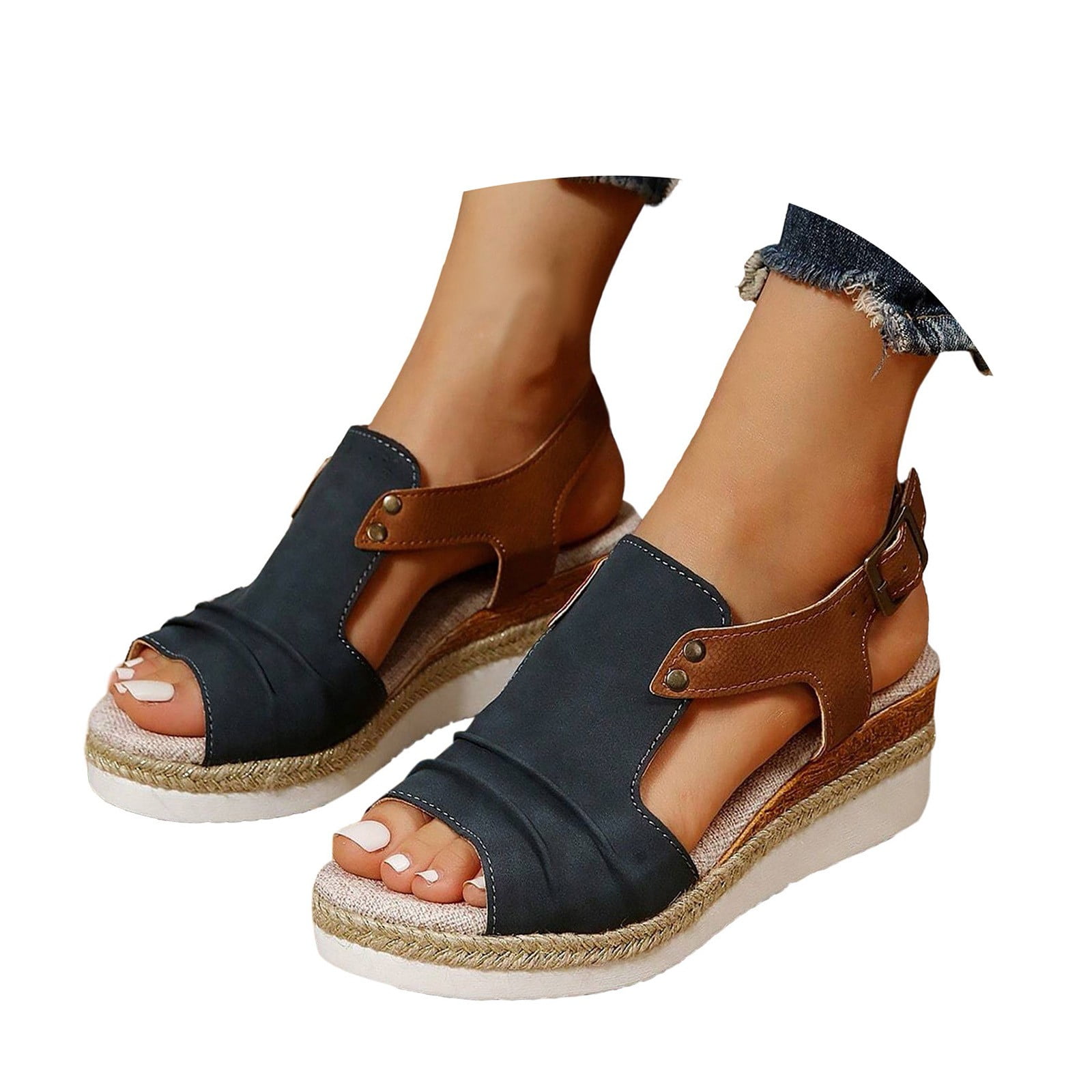 IUJSOY Peep Toe Wedge Sandals for Women Summer Dressy Espadrilles ...