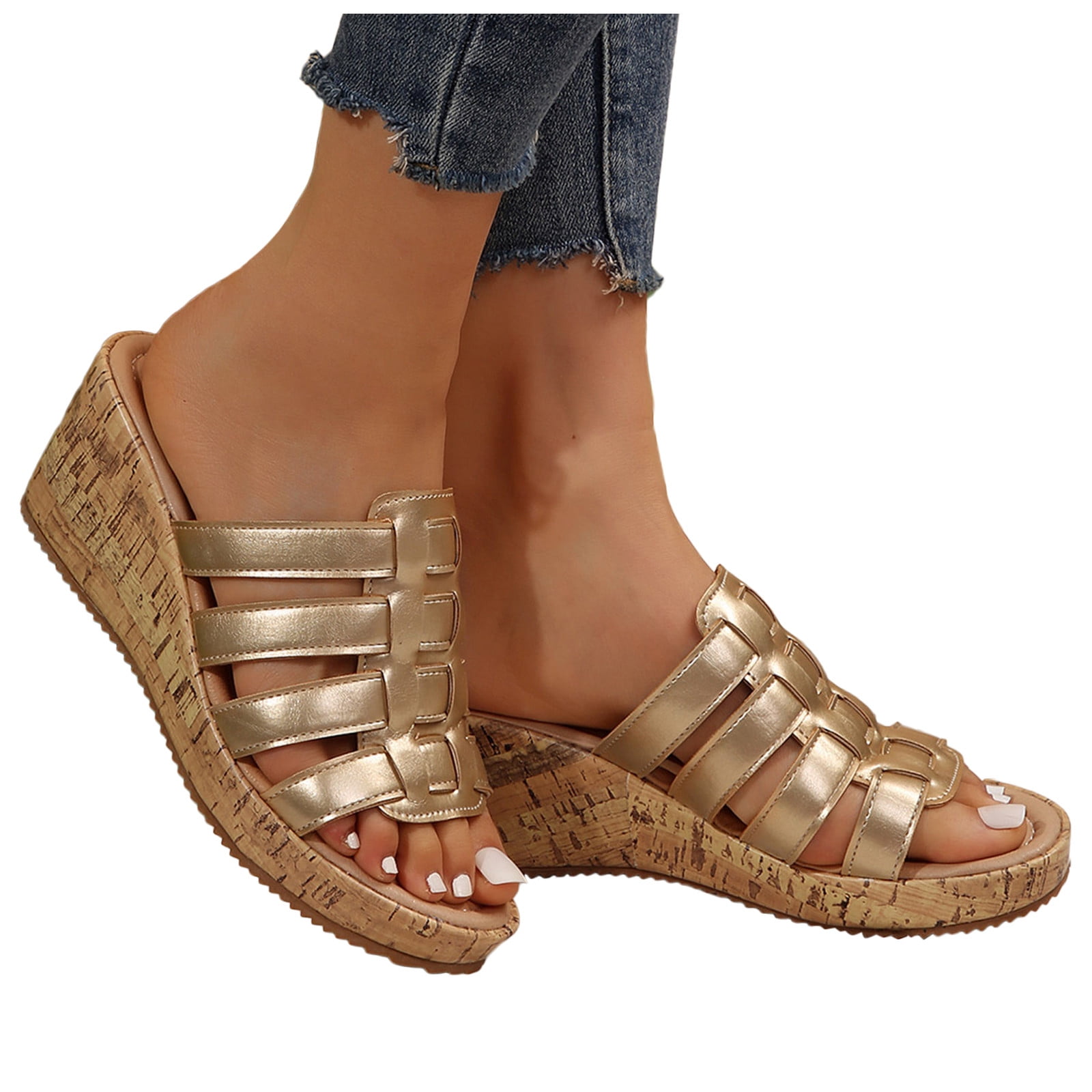 IUJSOY Platform Sandals for Women Comfortable Cork Strappy Open toe ...