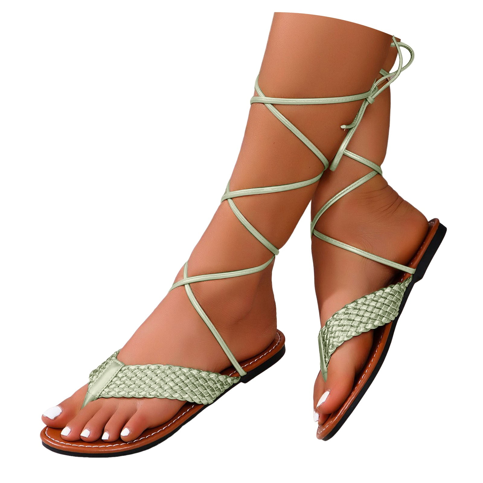 IUJSOY Sandals Women Gladiator Flip Flops Dress Summer Strappy Lace up ...