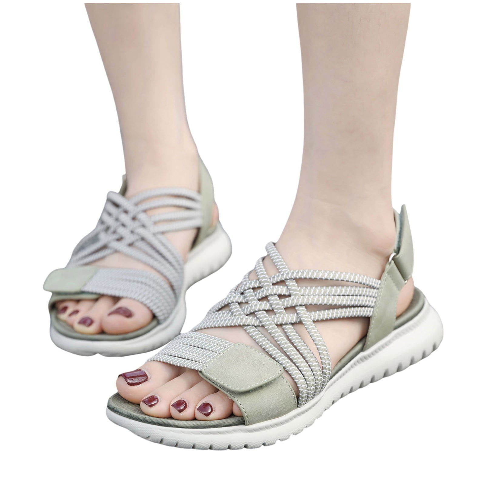 IUJSOY Sandals for Women Adjustable Wide Width Strappy Flat Shoes ...