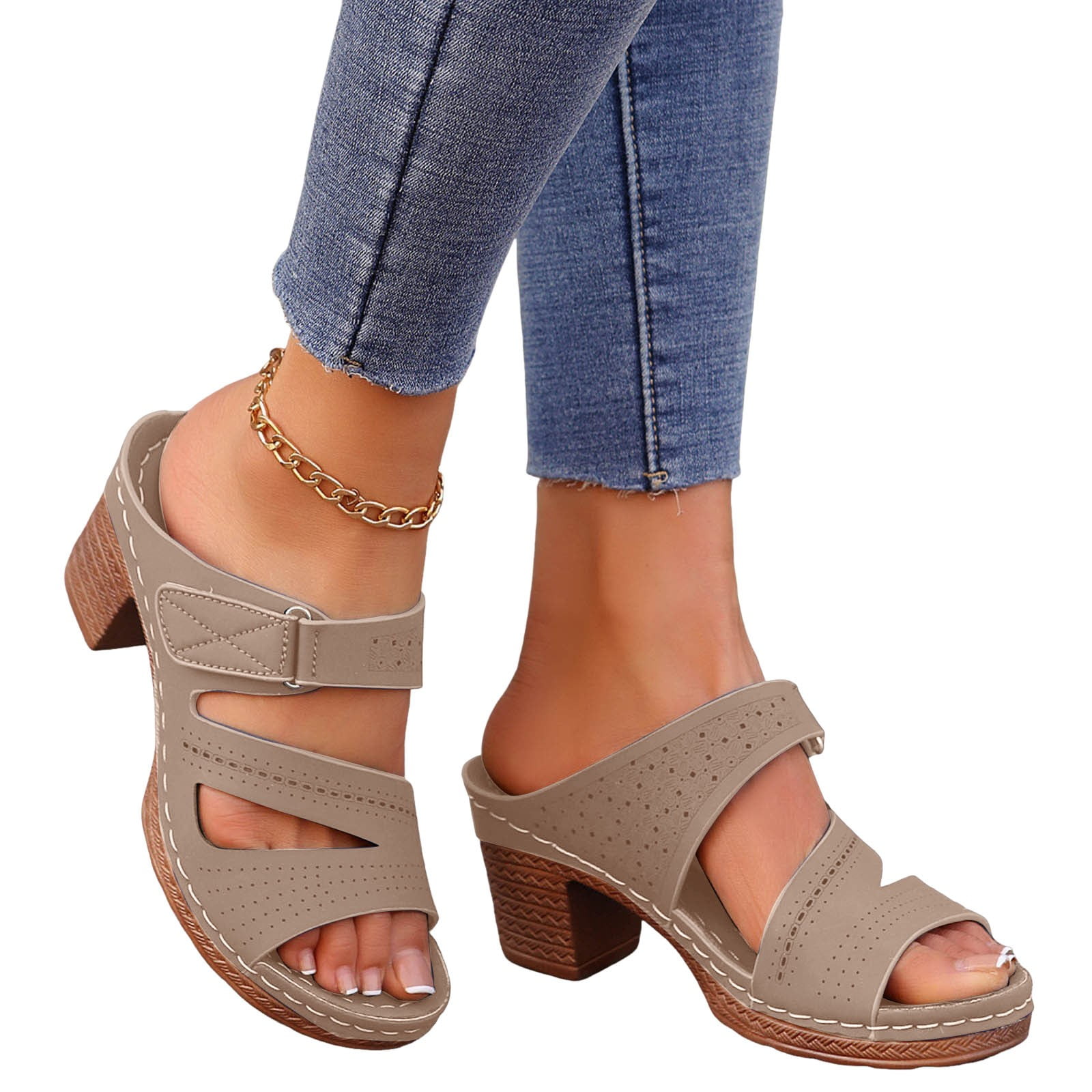 IUJSOY Slippers for Women Open Toe Sandals Bohemian Heels Adjustable ...