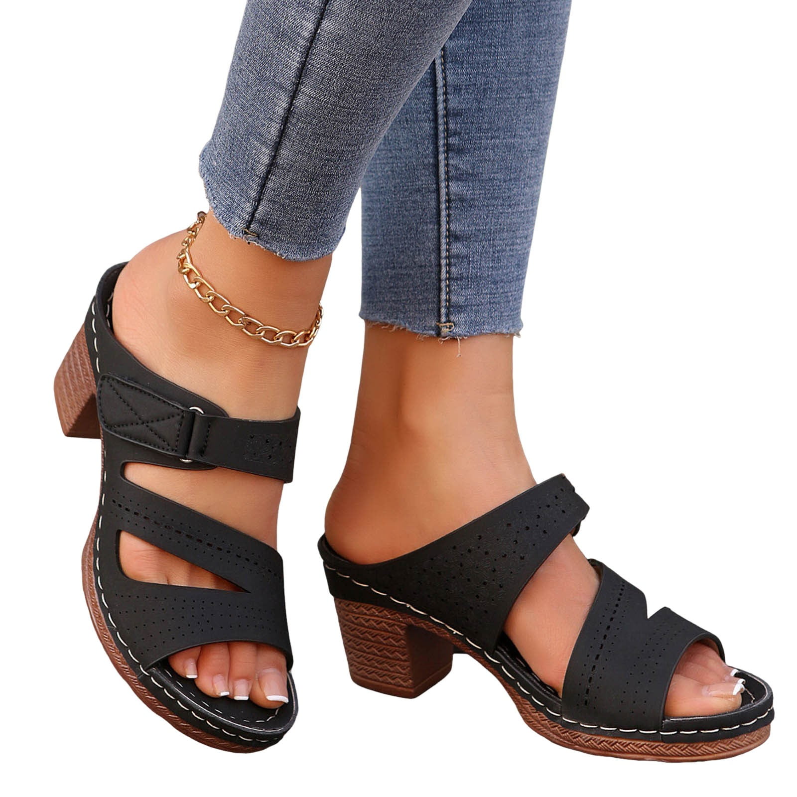 IUJSOY Slippers for Women Open Toe Sandals Bohemian Heels Adjustable ...