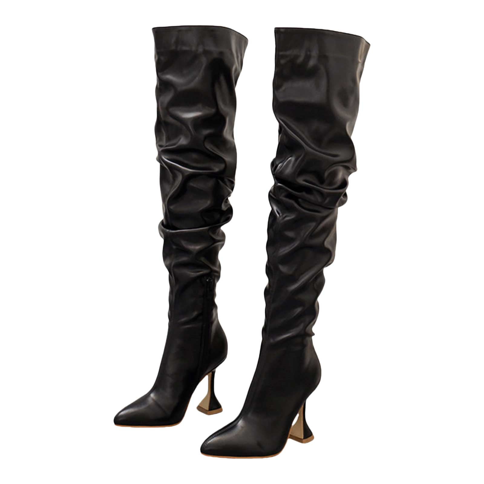 IUJSOY Slouchy Knee High Boots Women Pointed Toe Stiletto Thigh High ...