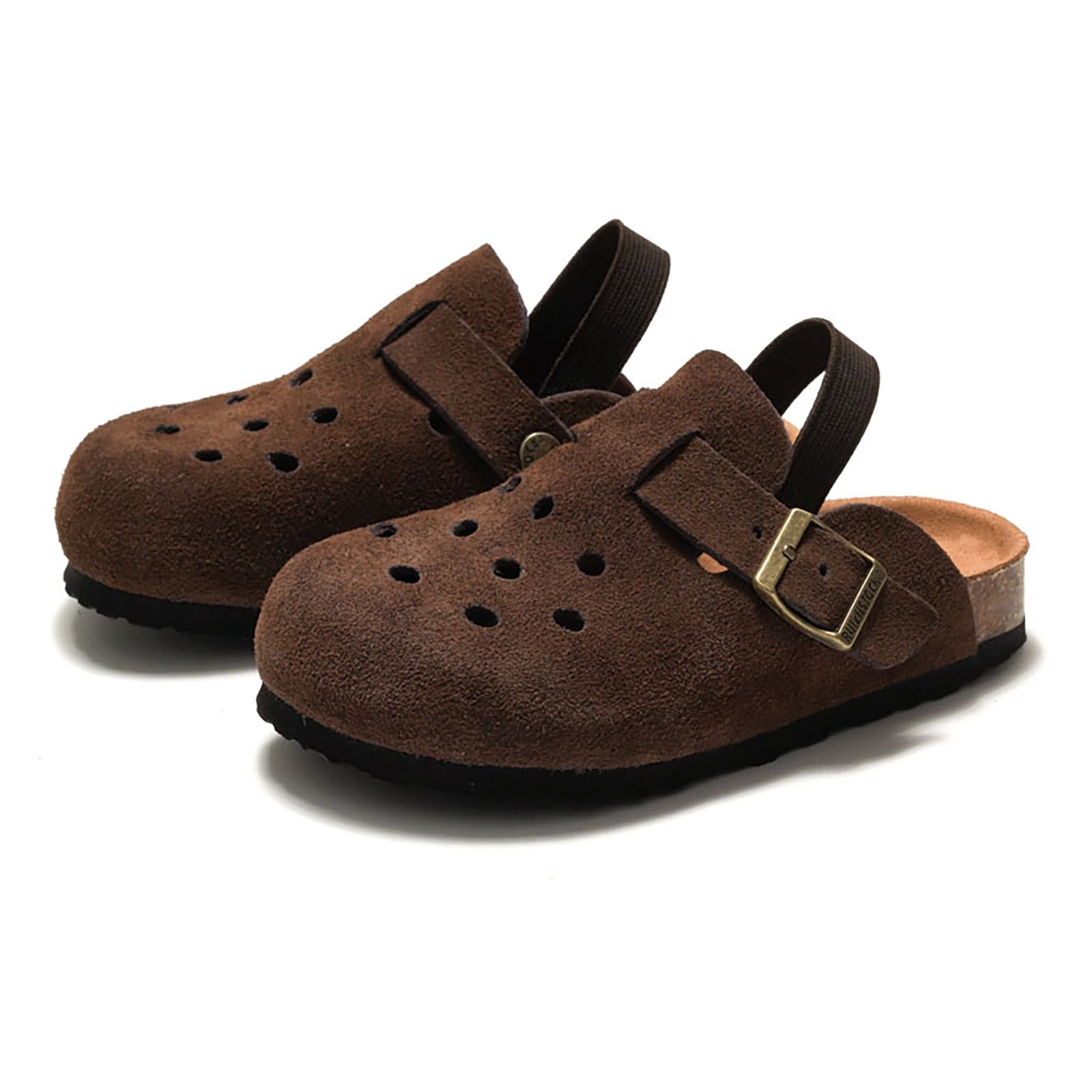 IUJSOY Toddler Clogs Kids Suede Cork Footbed Mules Elastic Strap Boys ...