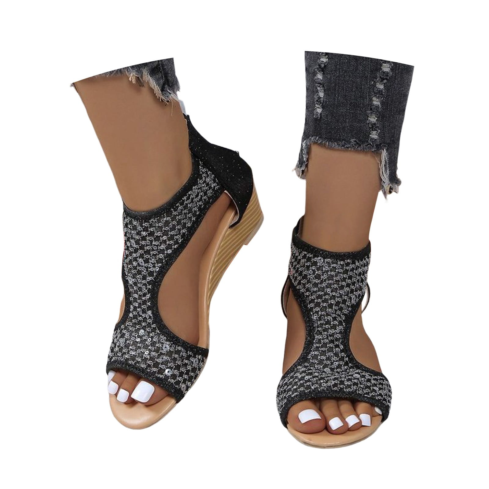 IUJSOY Wedge Sandals for Women 2025 Open Toe Cutout Low Heel Dress ...