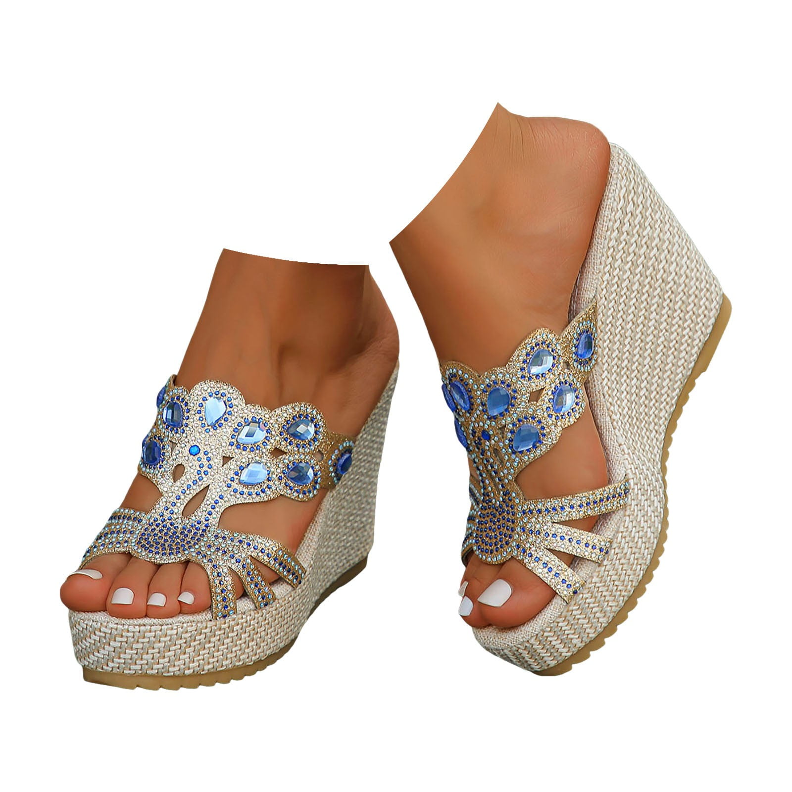 IUJSOY White Platform Sandals for Women Elegant Rhinestone Slip on ...