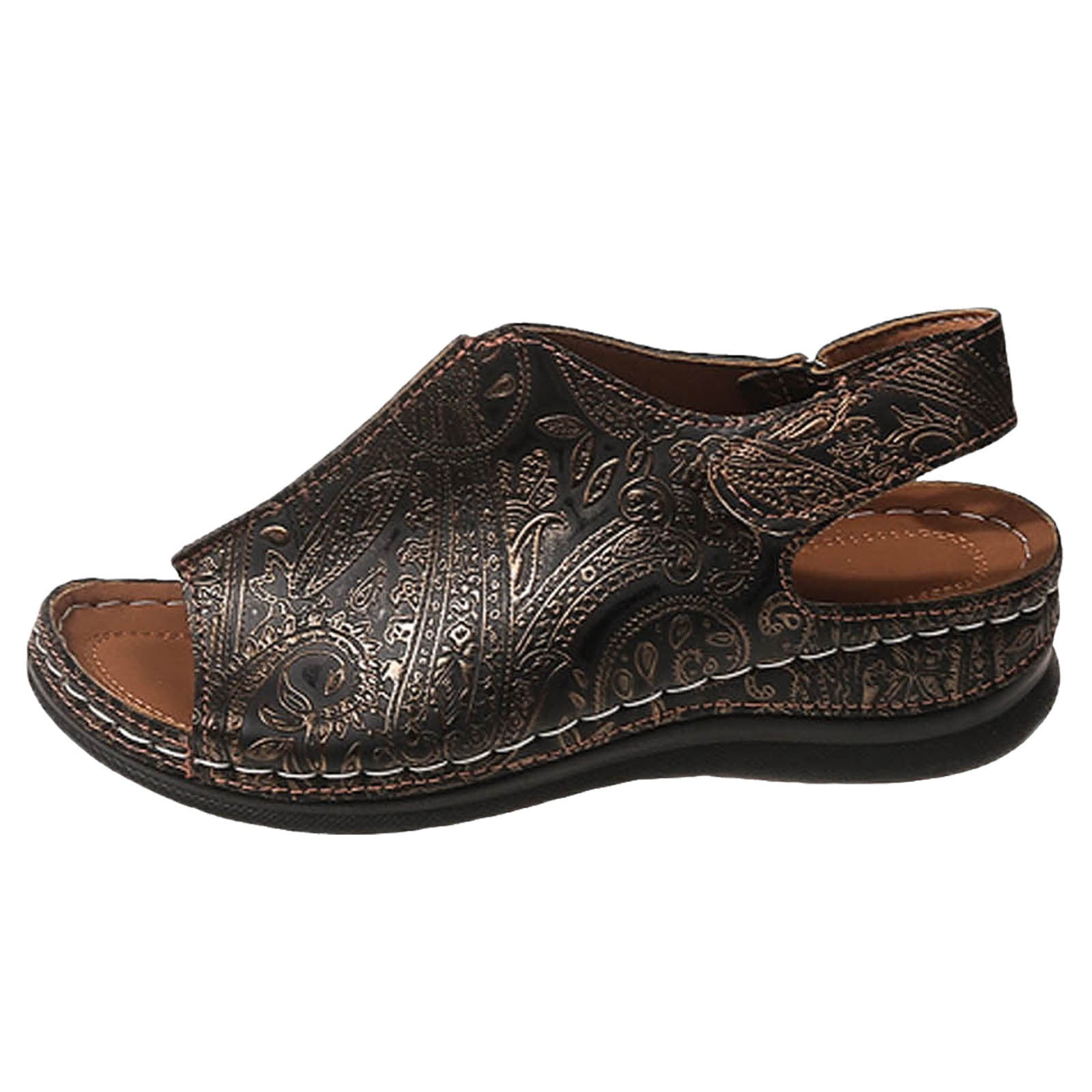 IUJSOY Women's Arch Support Sandals Retro Slingback Orthopedic Wedges ...