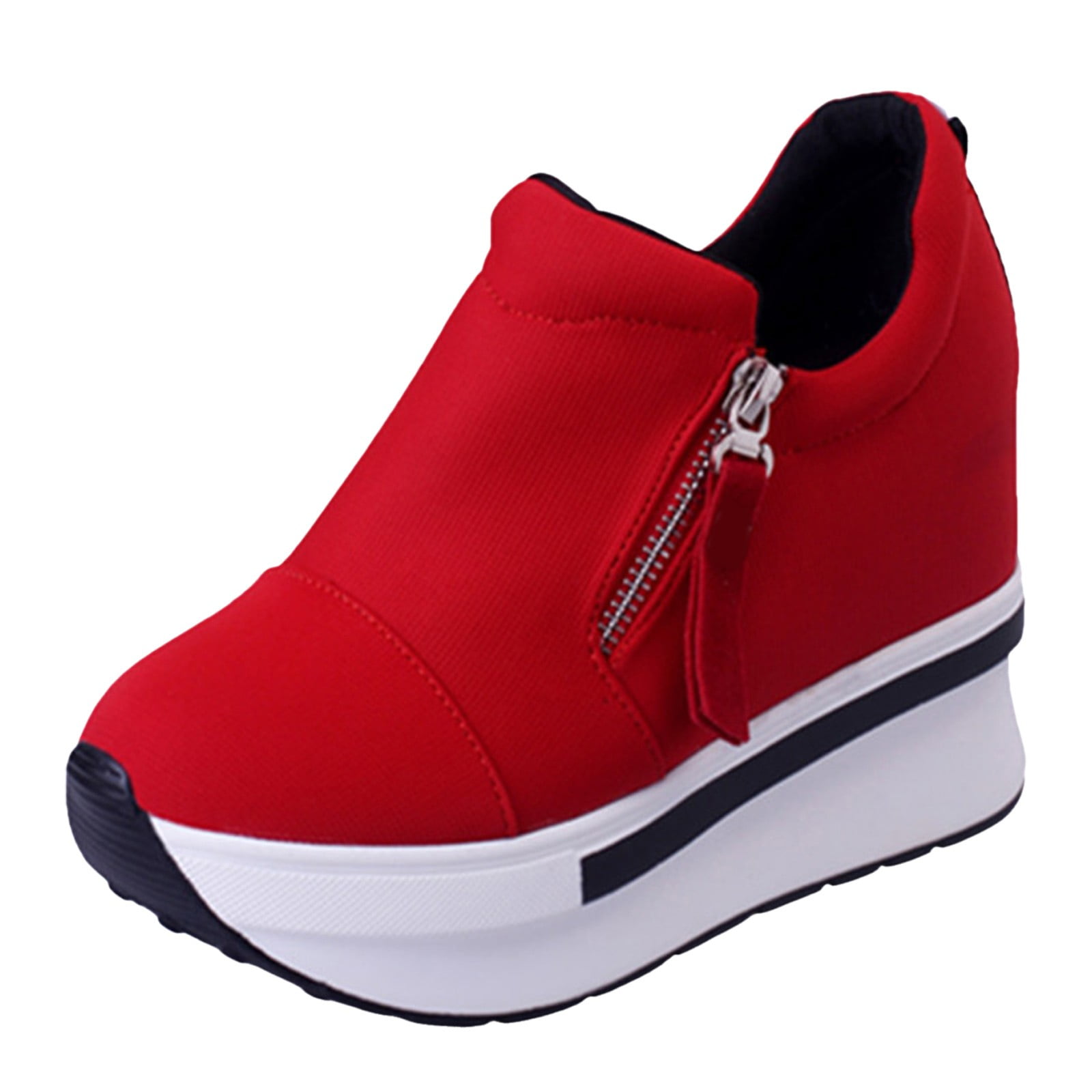 IUJSOY Women's High Top Canvas Walking Shoes Platform Side Zipper ...