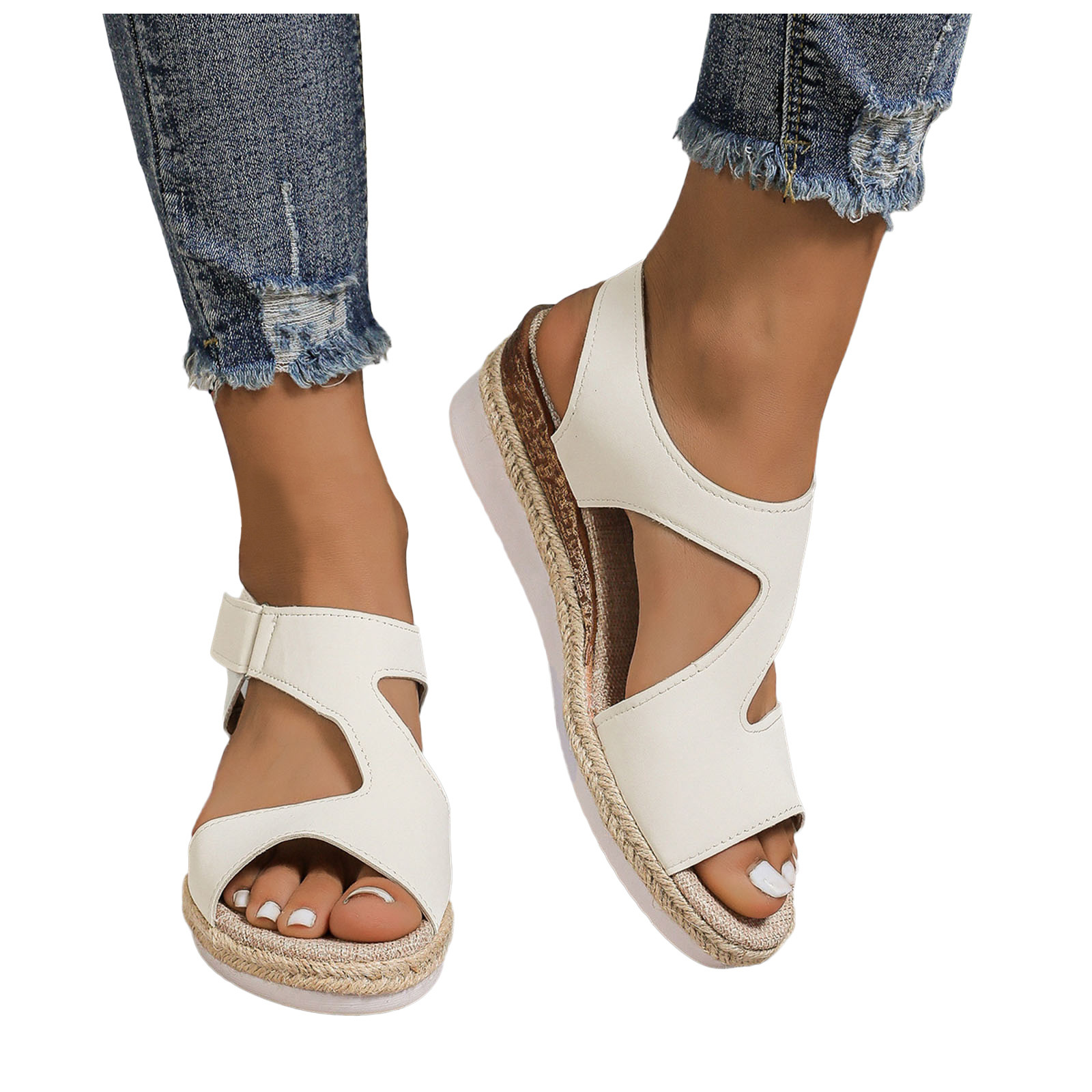 IUJSOY Women's Low Wedge Sandals Ope Toe Espadrilles Cutout Hook and ...