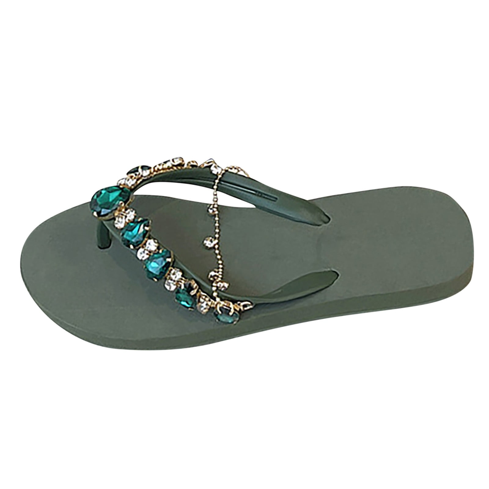 IUJSOY Women's Trendy Rhinestone Flats Thong Sandals Casual Summer ...