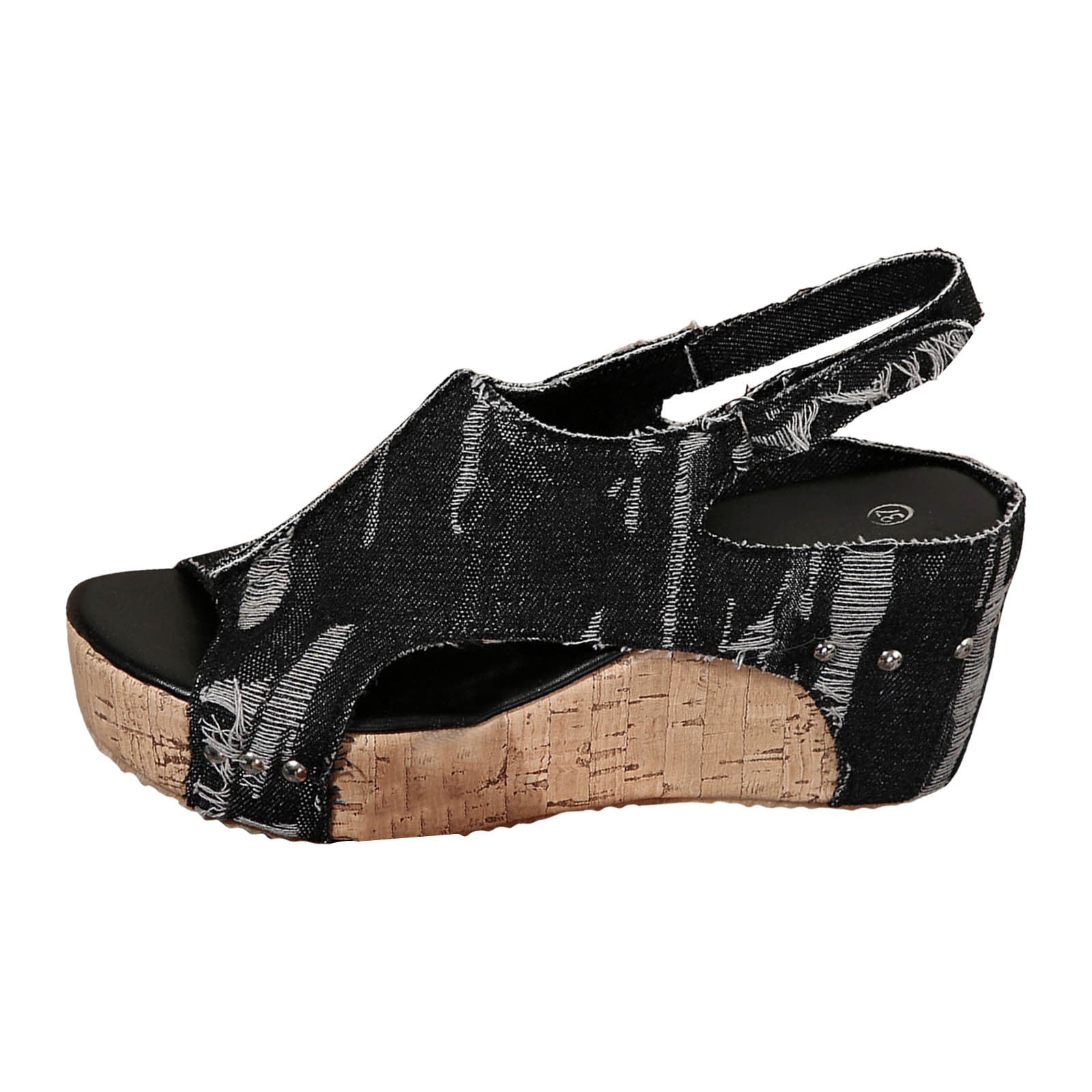 IUJSOY Women's Wedge Sandals Peep Toe Denim Slip on Backless Platform ...