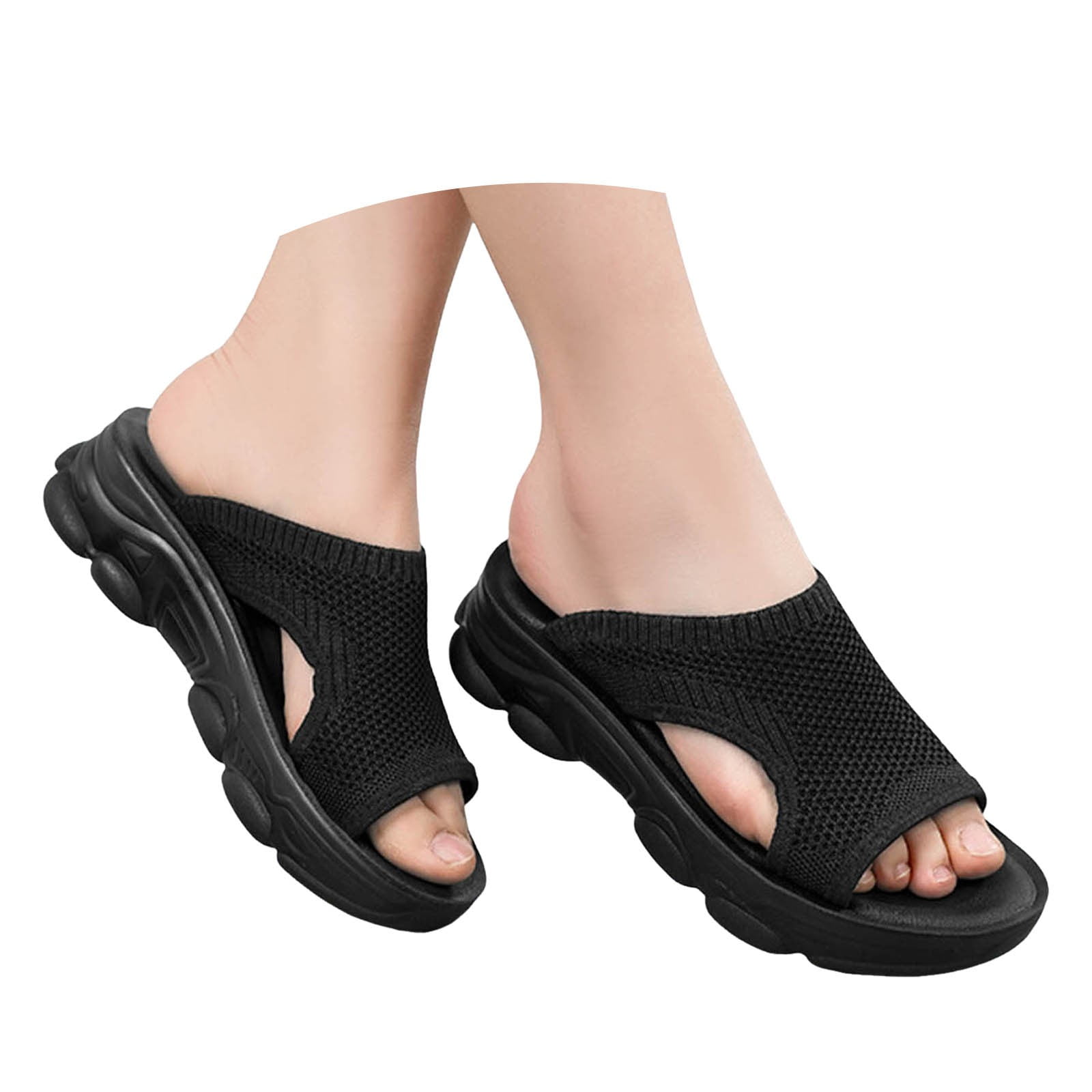 IUJSOY Womens Comfortable Walking Sandals Slip on Knit Elastic Backless ...