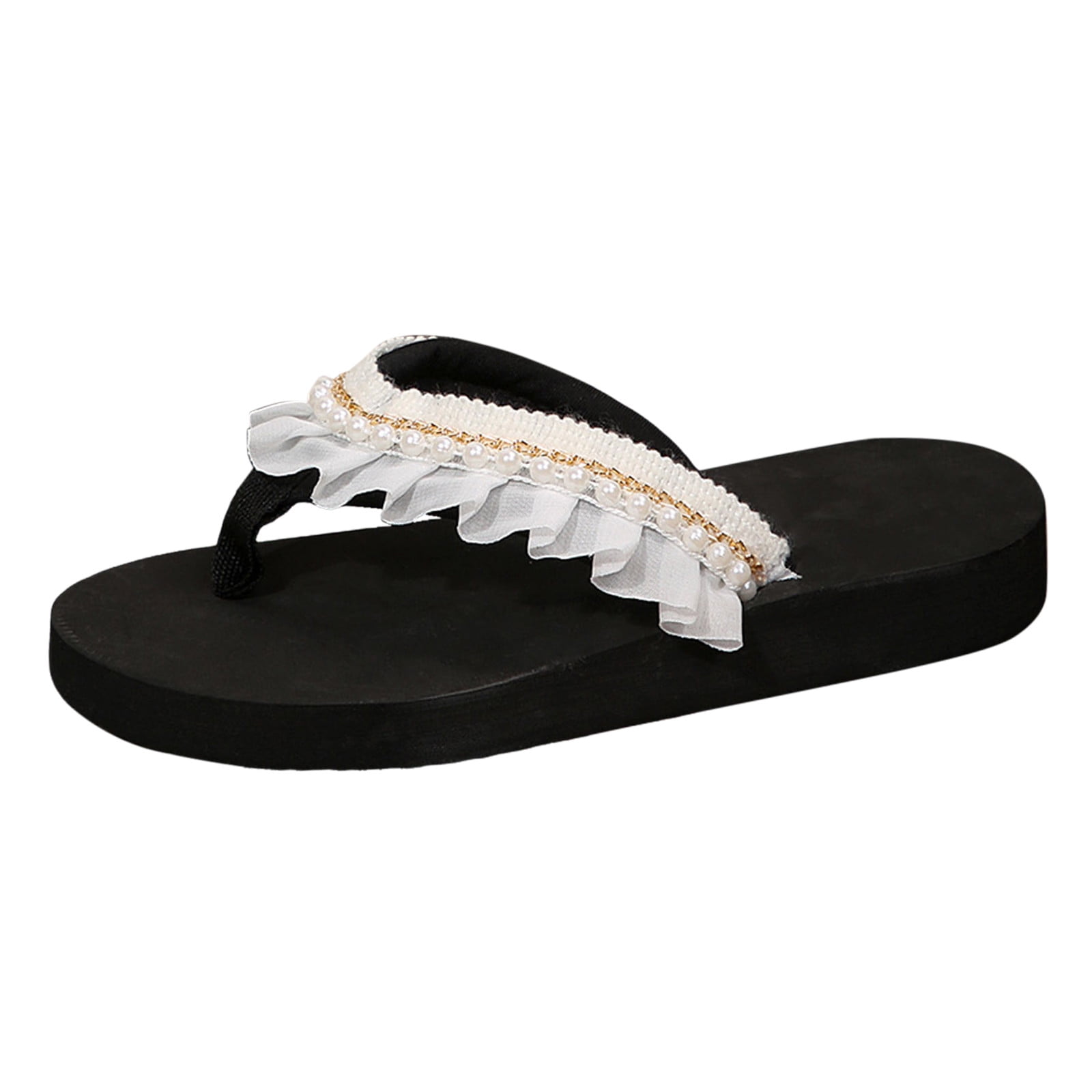 IUJSOY Womens Flip Flops Arch Support Platform Thong Sandals Pleated ...