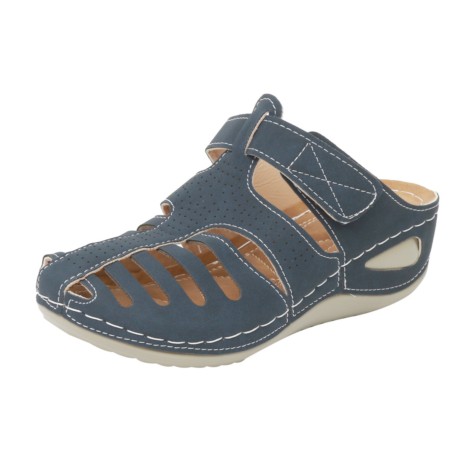 IUJSOY Womens Mules Closed Toe Holow Out Platform Sandals Adjustable ...