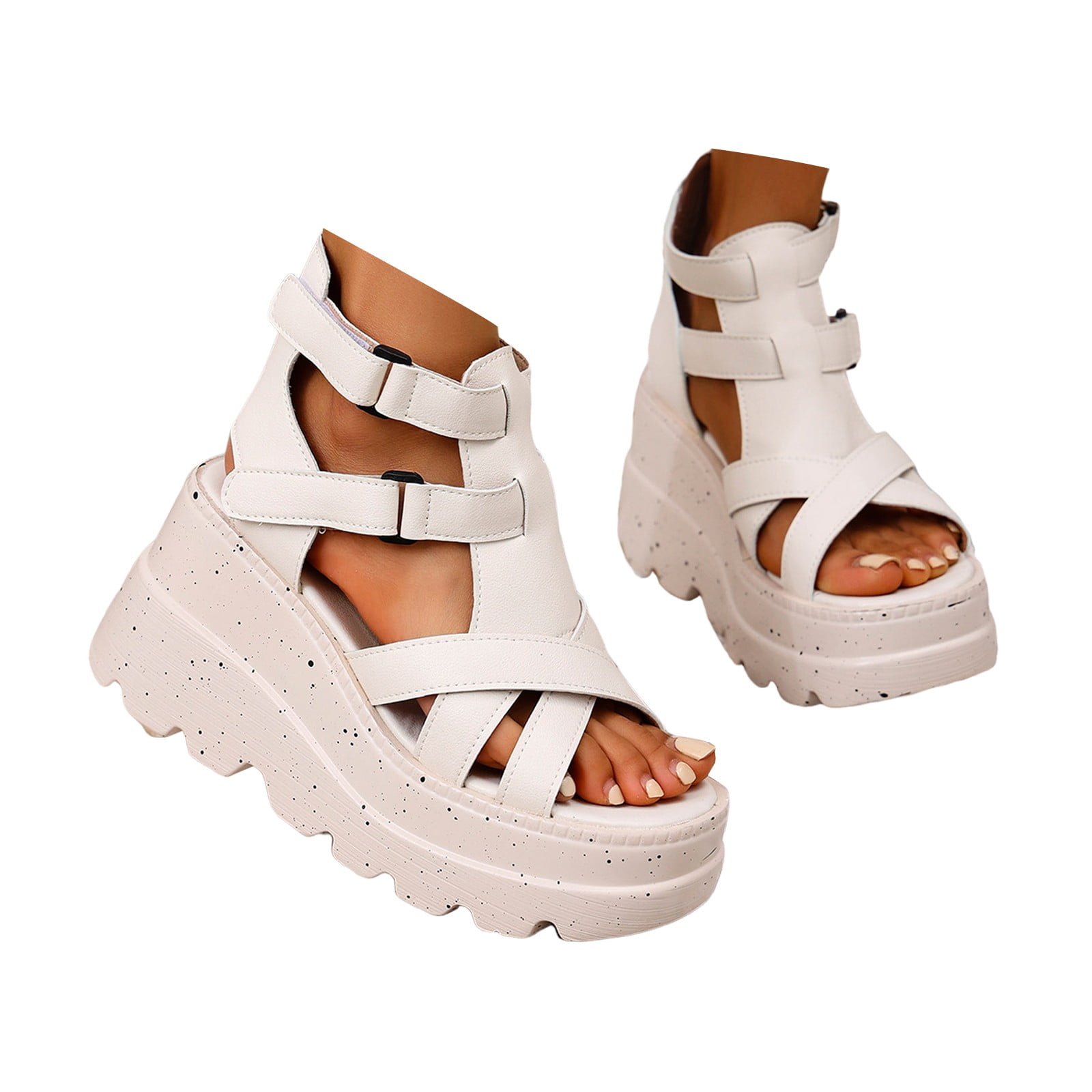 IUJSOY Womens Platform Sandals Caged Open Toe Ankle Strap Wedge Sandals ...