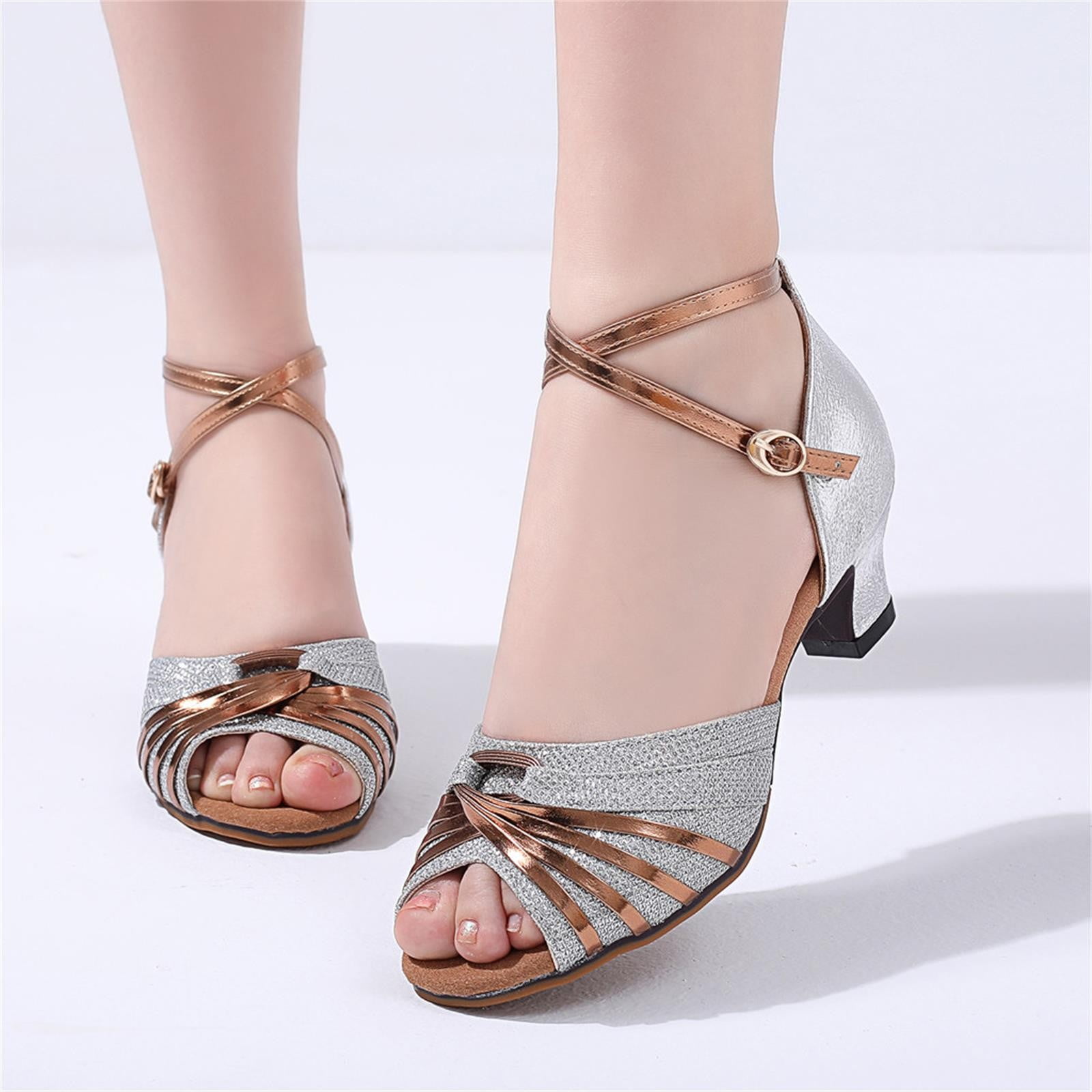 IUJSOY Womens Pointed Toe Kitten Heel Latin Ballroom Dance Shoes Salsa ...