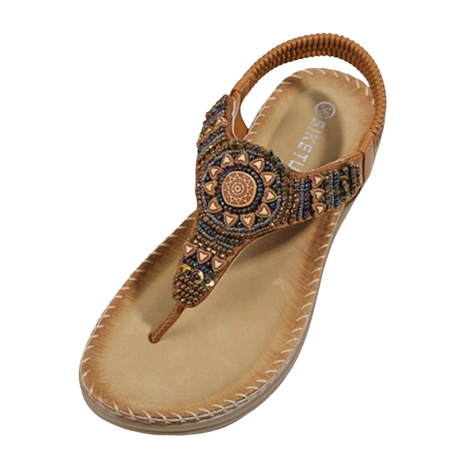 IUJSOY Womens Sandals Open Toe Bohemian Beaded Summer Slip on Flip ...