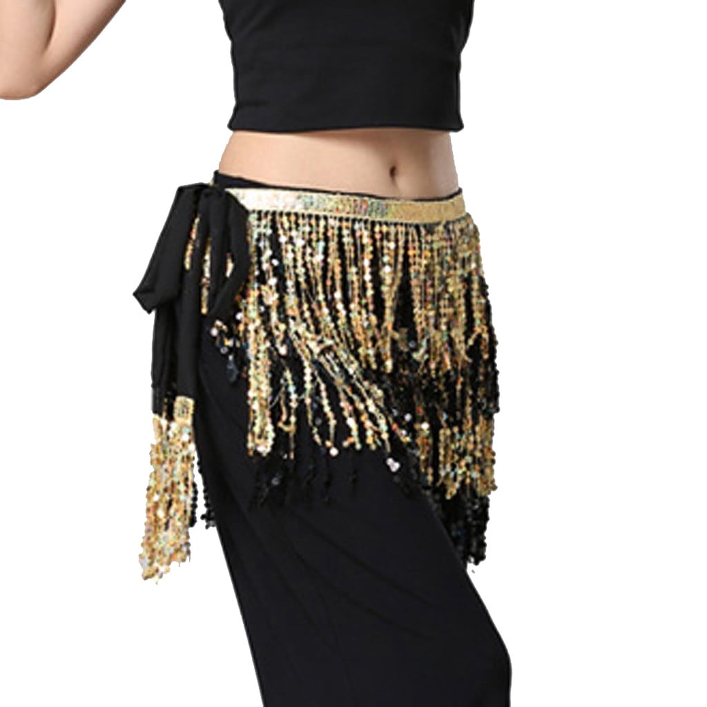 IUJSOY Womens Sequin Belly Dancer Tassel Wrap Skirt Nightclub Rave ...