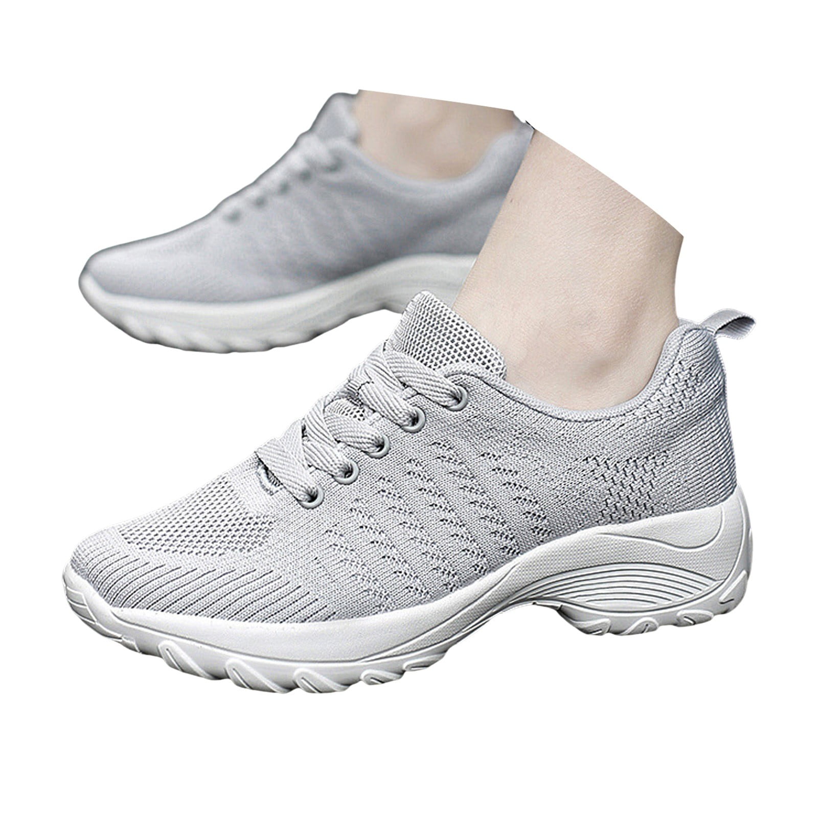 IUJSOY Womens Sneakers Arch Support Walking Shoes Lace up Knit Mesh Gym ...