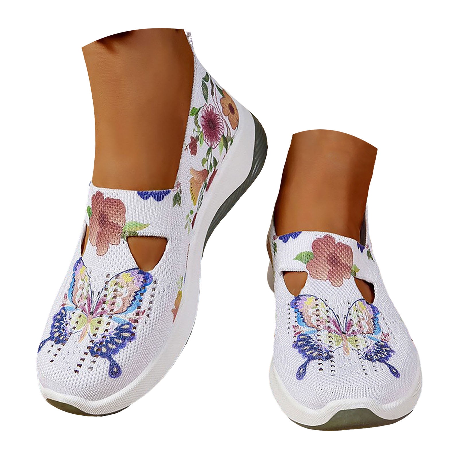 IUJSOY Womens Sneakers Loafers Butterfly Print Knit Mesh Walking Shoes ...
