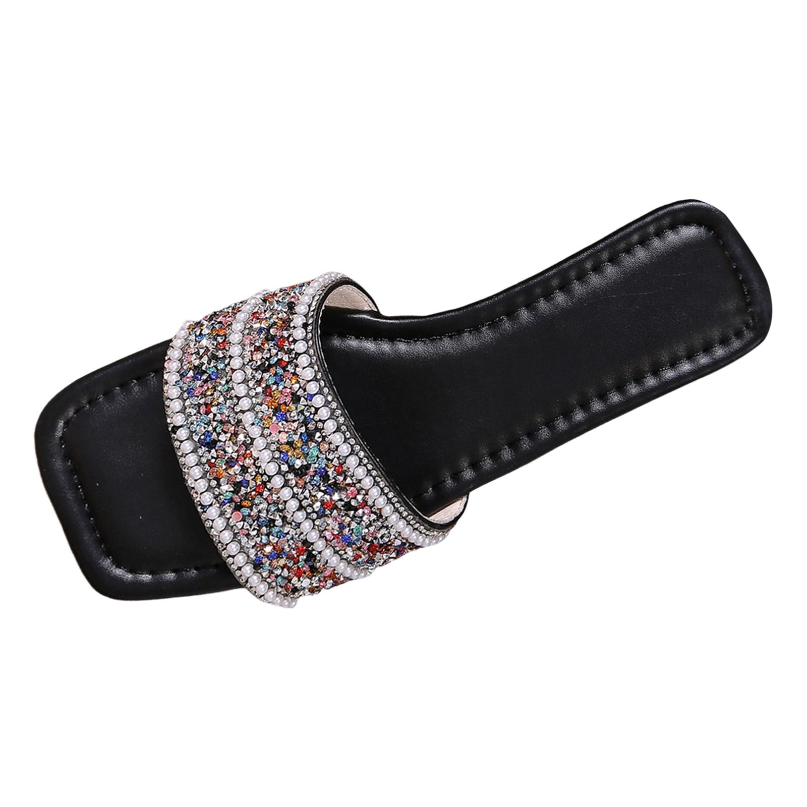 IUJSOY Womens Sparkly Single Band Slides Sandals Square Open Toe Slip ...