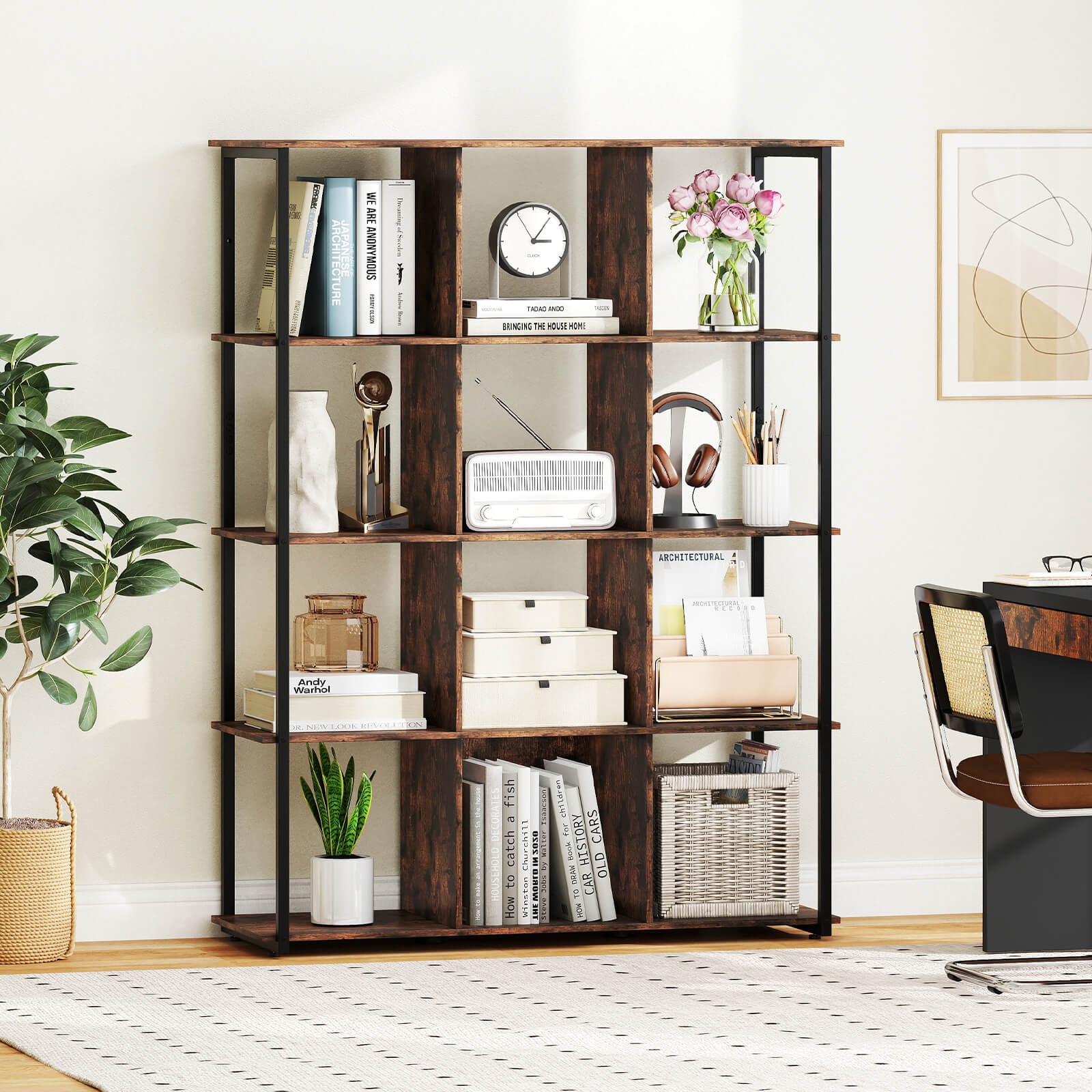 IUKRYU 12 grid bookshelf storage cabinet, 5-storey industrial style ...