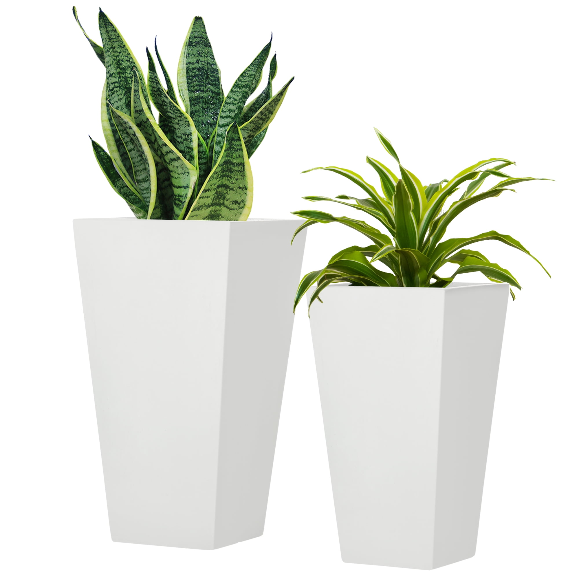 IUKRYU 2-Pack MgO Outdoor Flower Pots with Drainage Hole – Tall Modern ...