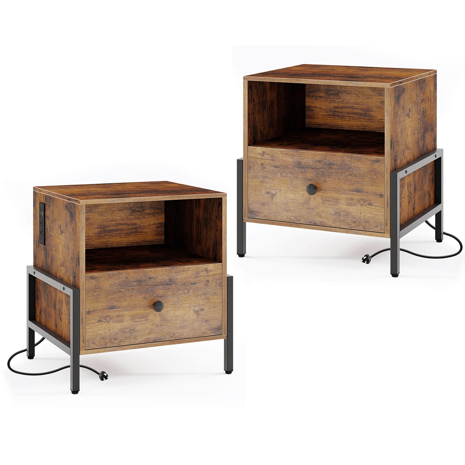 IUKRYU 2-piece industrial style bedside table (20 x 16 x 21 inches ...