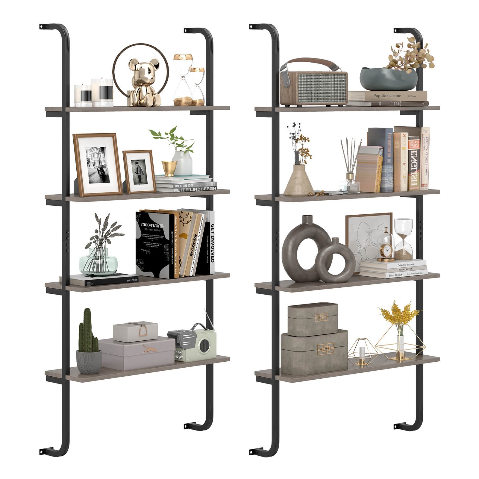 IUKRYU 2-piece set of 4-storey wall mounted ladder rack - grey oak ...