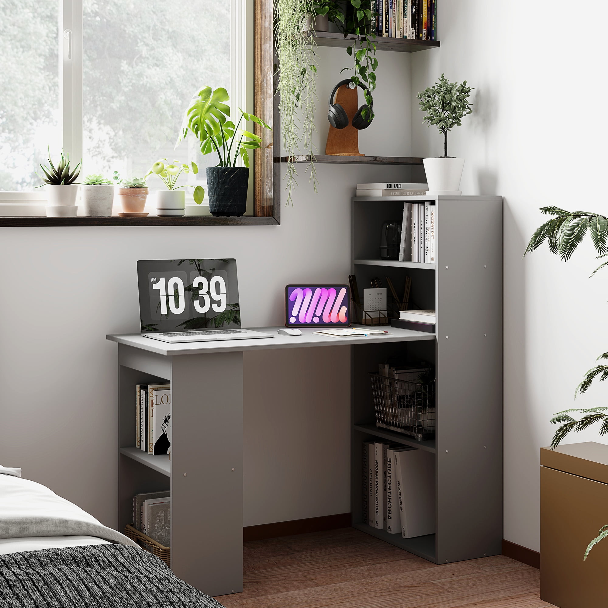 IUKRYU 47" Computer Desk with Shelves, Home Office Study Table with 6 ...