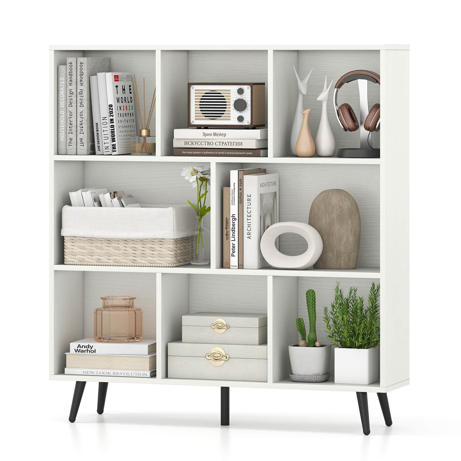 IUKRYU 8-panel bookshelf, modern bookshelf with large bandwidth, top ...