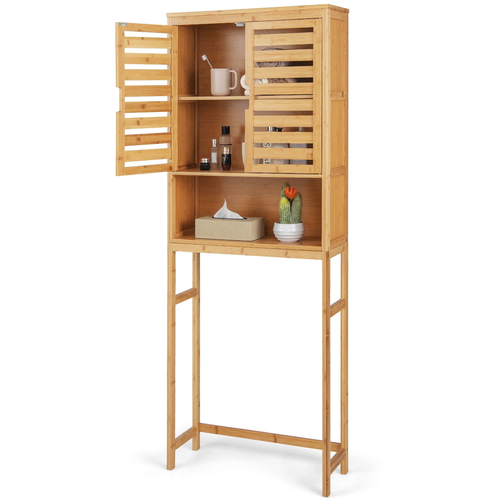 IUKRYU Bamboo Toilet Overhead Cabinet, Standalone Bathroom Storage Rack ...
