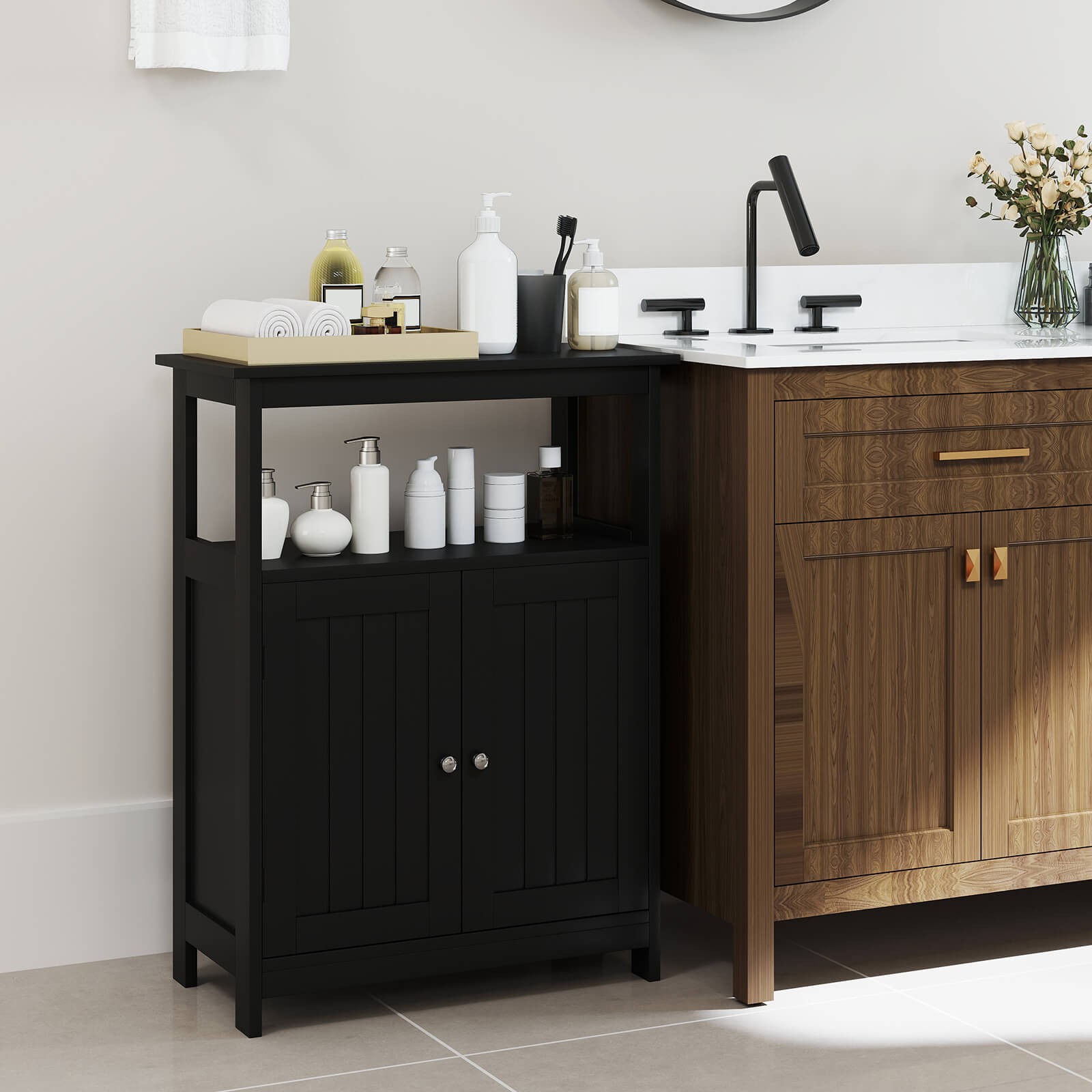 IUKRYU Bathroom Floor Cabinet with Doors and Adjustable Shelf ...