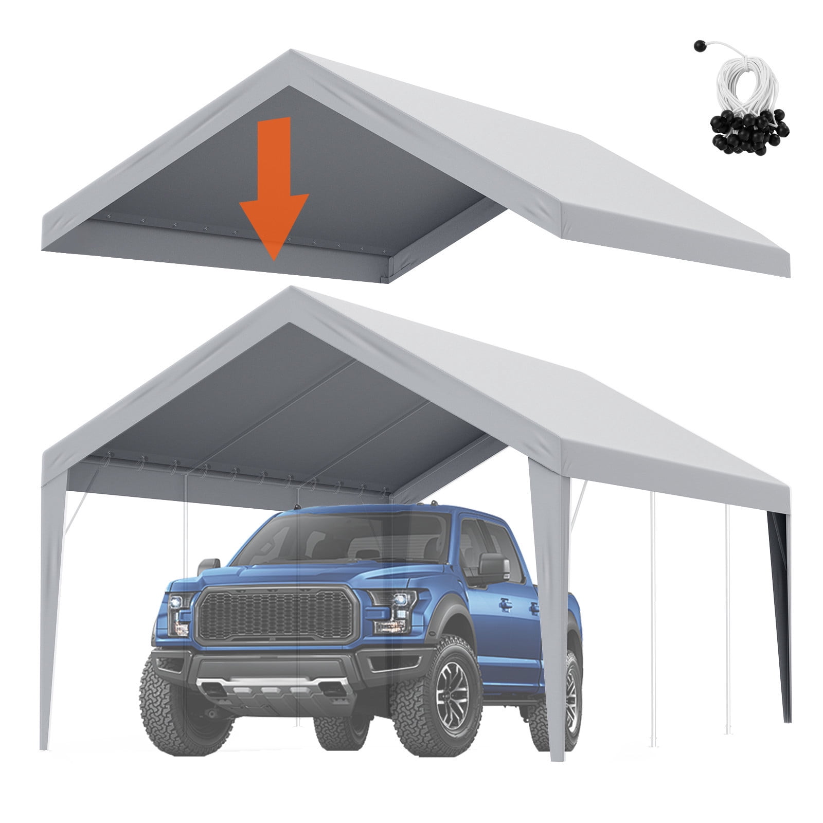 IUKRYU Carport Replacement Canopy 12x20ft, Grey PE Car Shelter Cover ...
