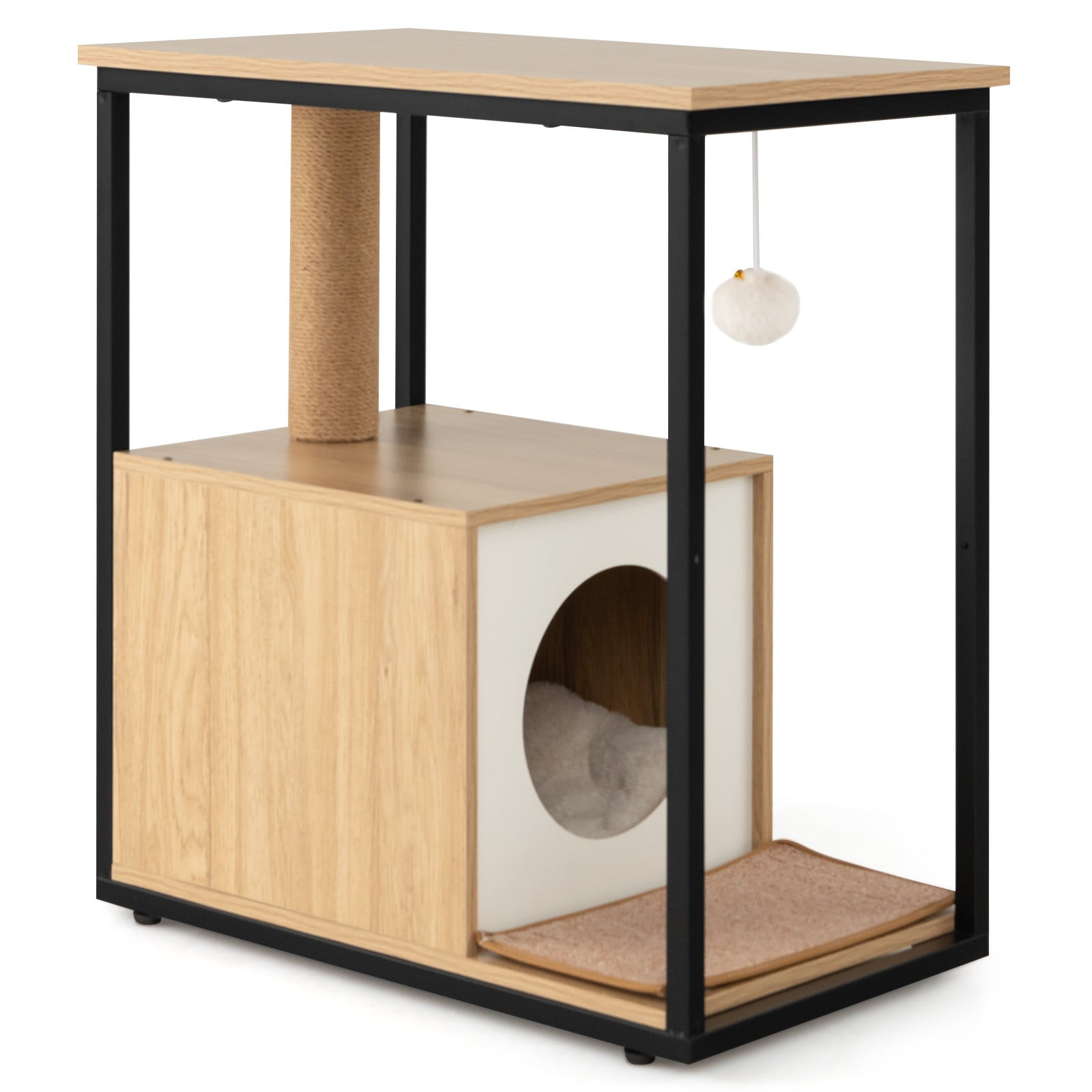 IUKRYU Cat Furniture End Table, 3-in-1 Cat Condo w/ Scratching Post ...