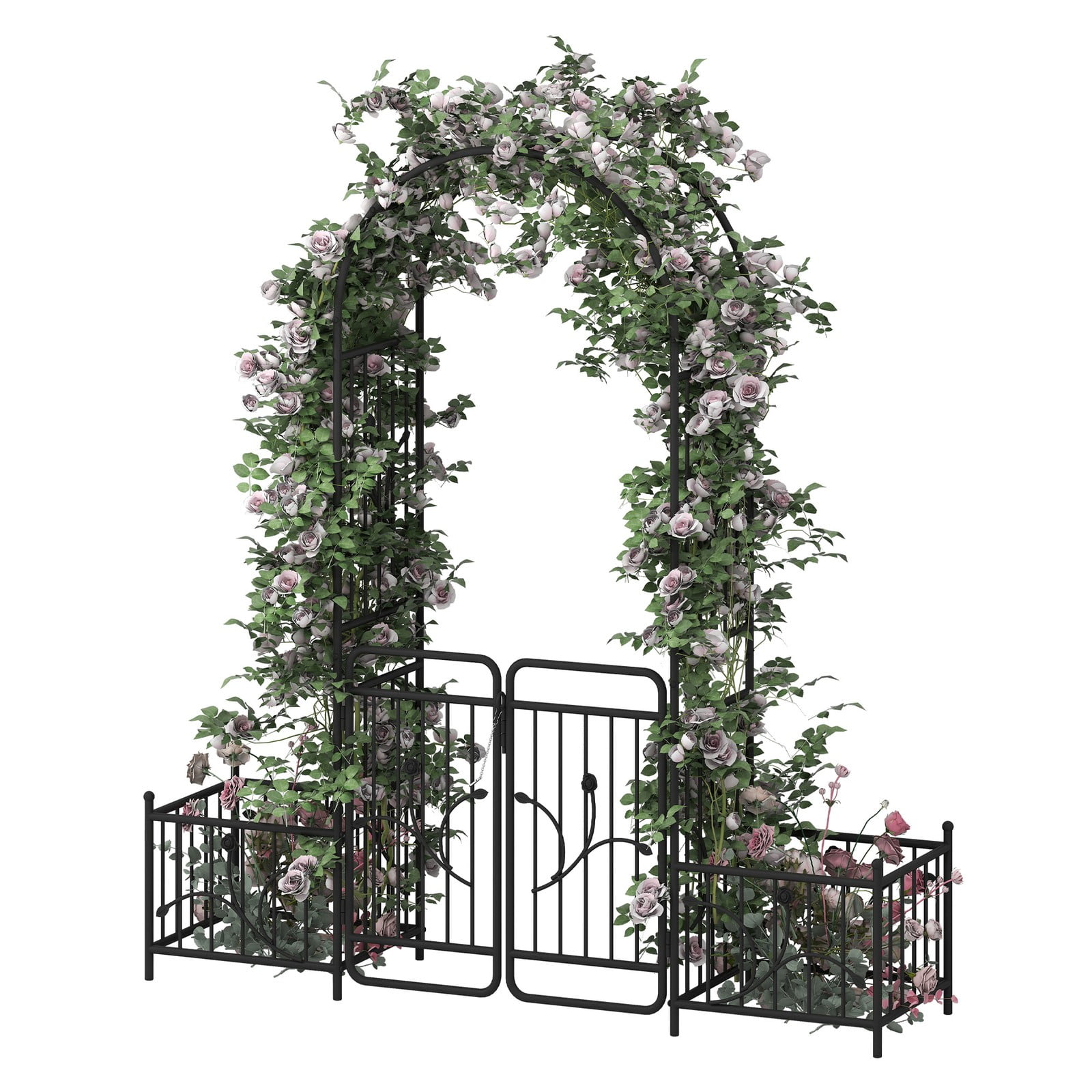 IUKRYU Metal Garden Arbor with Gate & Planter Boxes, Outdoor Wedding ...