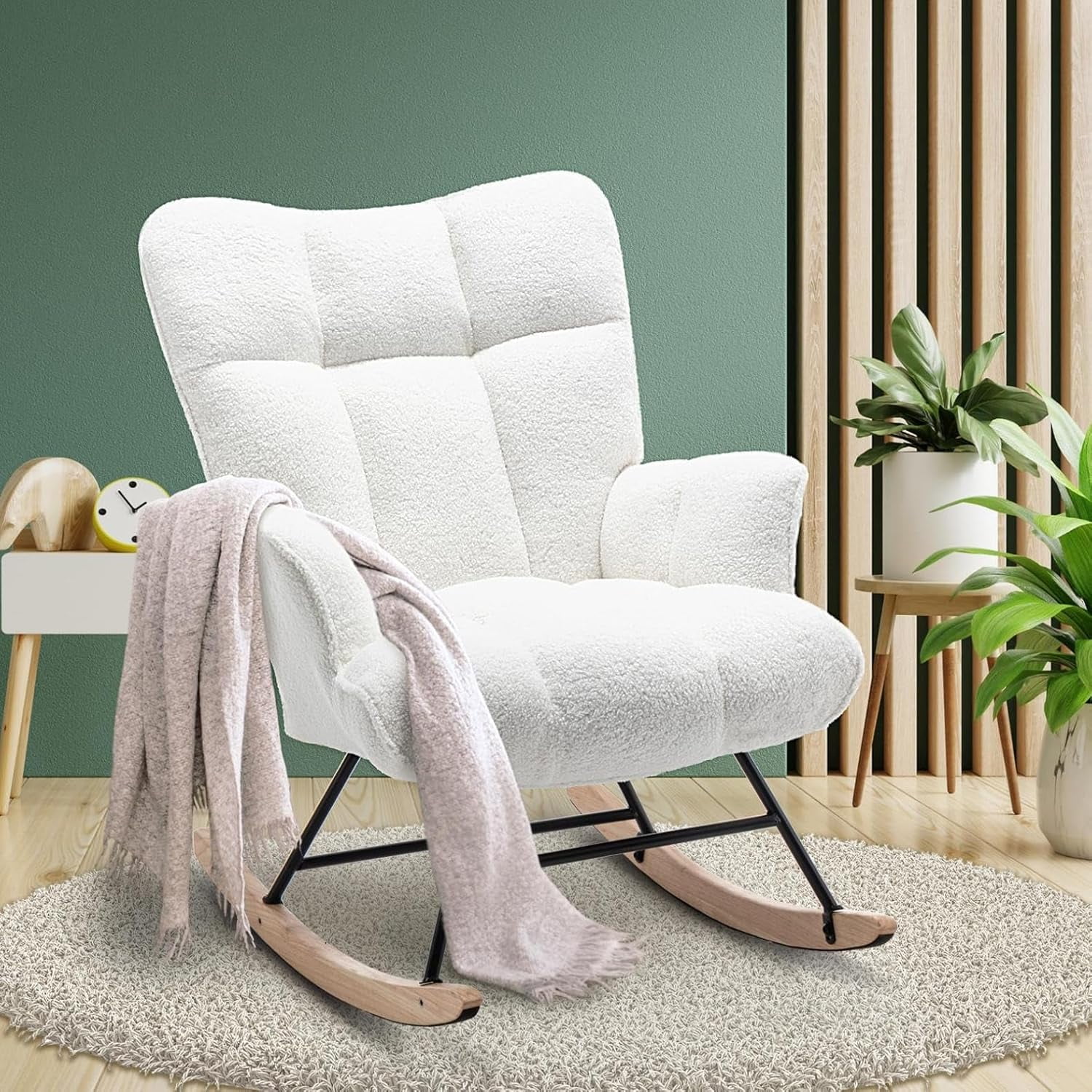 IUKRYU Small Rocking Chair Teddy Sherpa, Compact Upholstered Glider ...