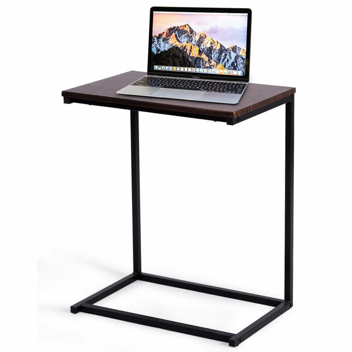 IUKRYU Walnut L-Shaped End Table, Steel & Wood Laptop Holder Side Table ...