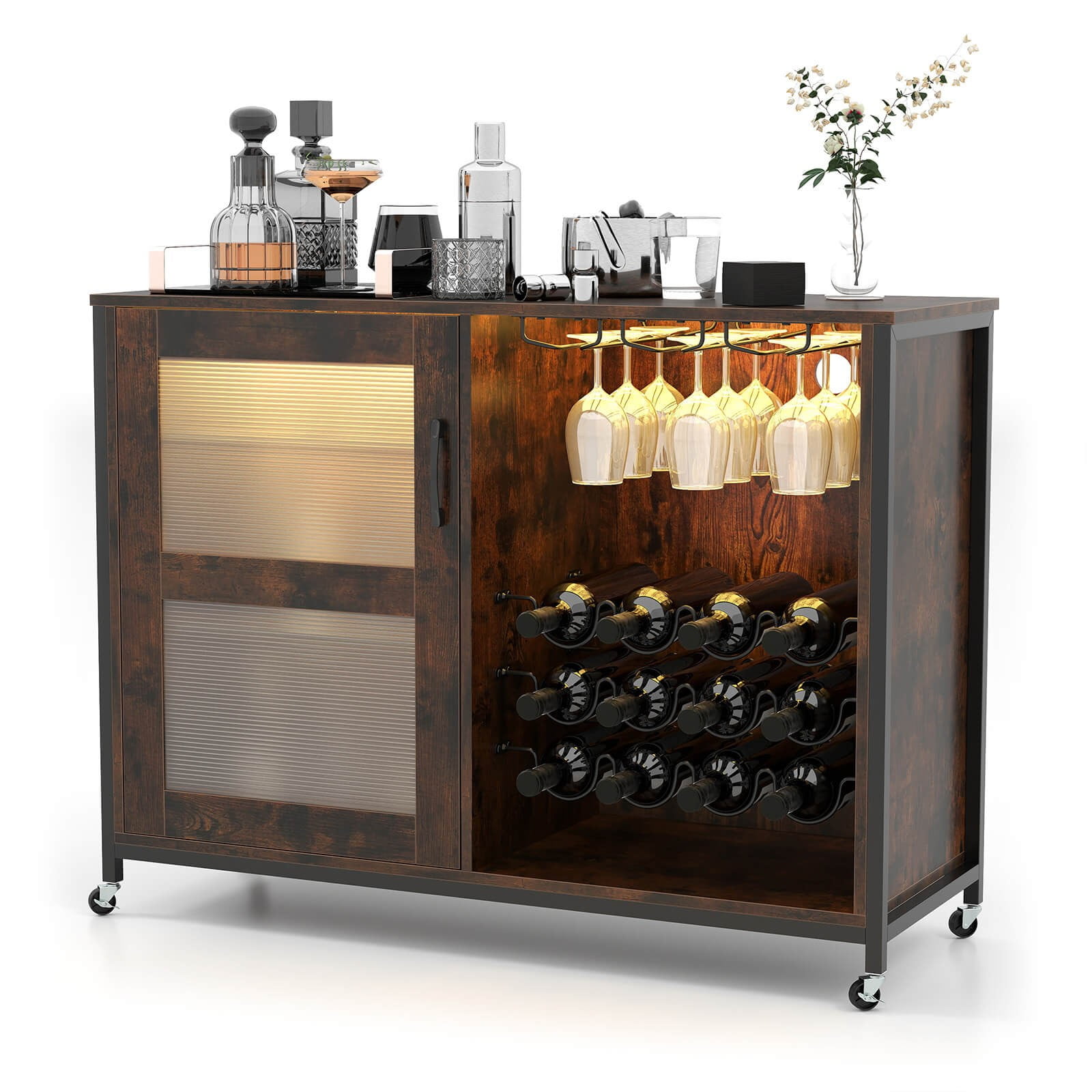 IUKRYU Wheel Red Wine Cabinet - Retro Brown Customizable RGB Color ...