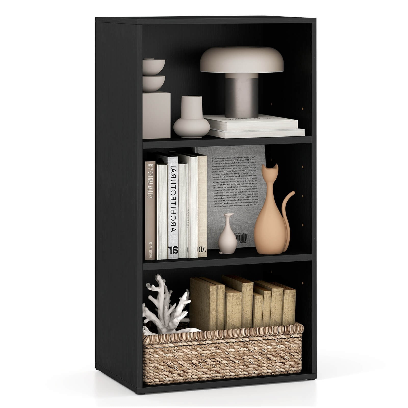 IUKRYU three-layer open bookshelf with adjustable partitions, grid ...