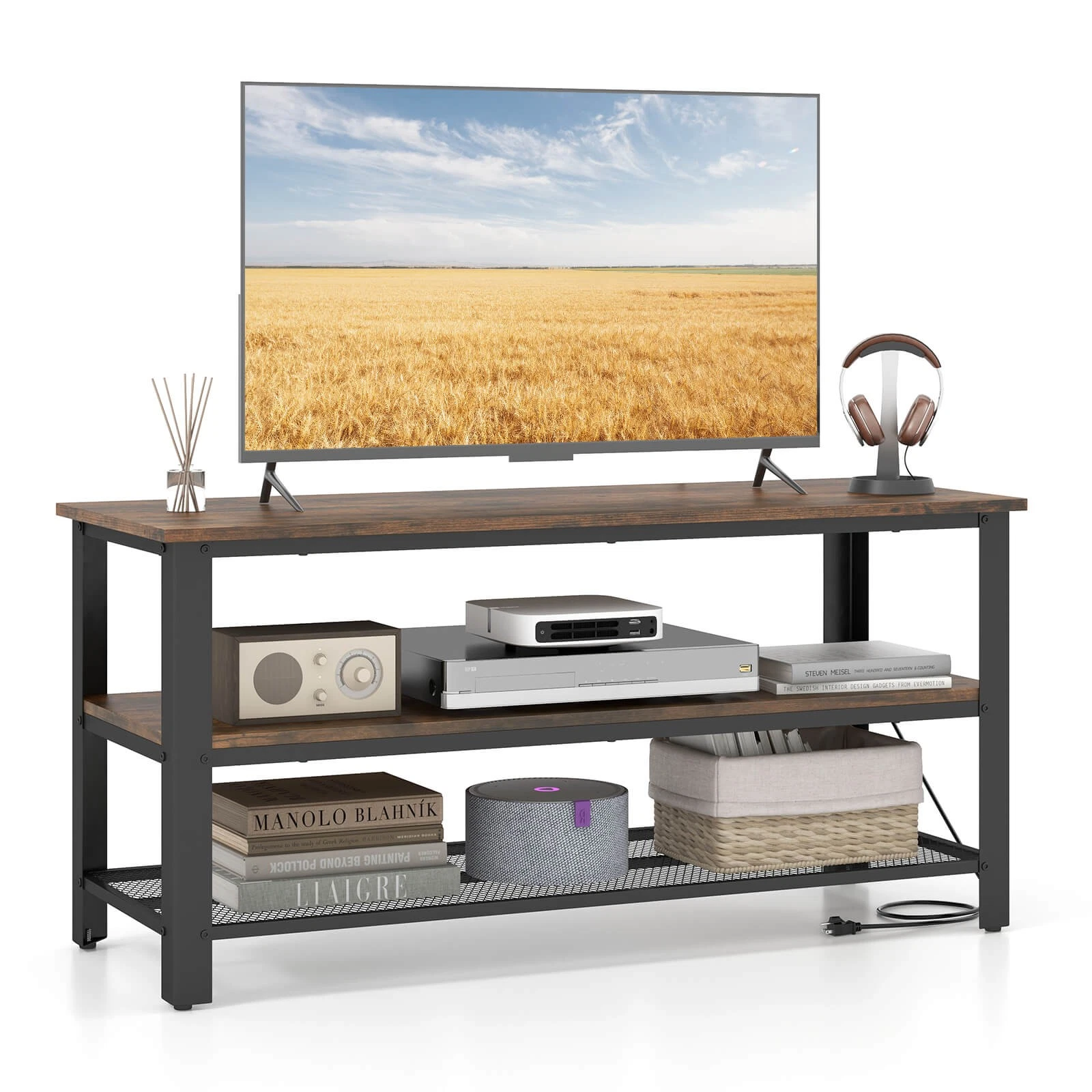 IUKRYU three-layer open bookshelf with adjustable partitions, grid ...