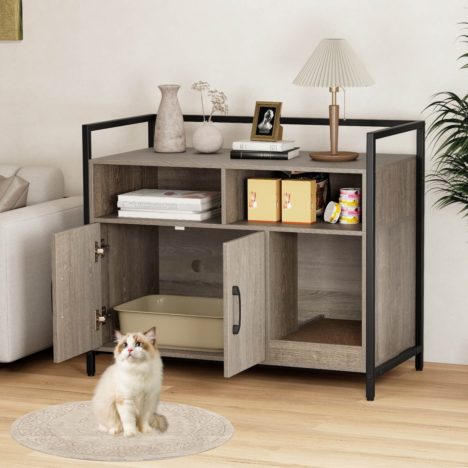 IUKRYUCat Litter Box Enclosure with Storage Compartments & Removable ...
