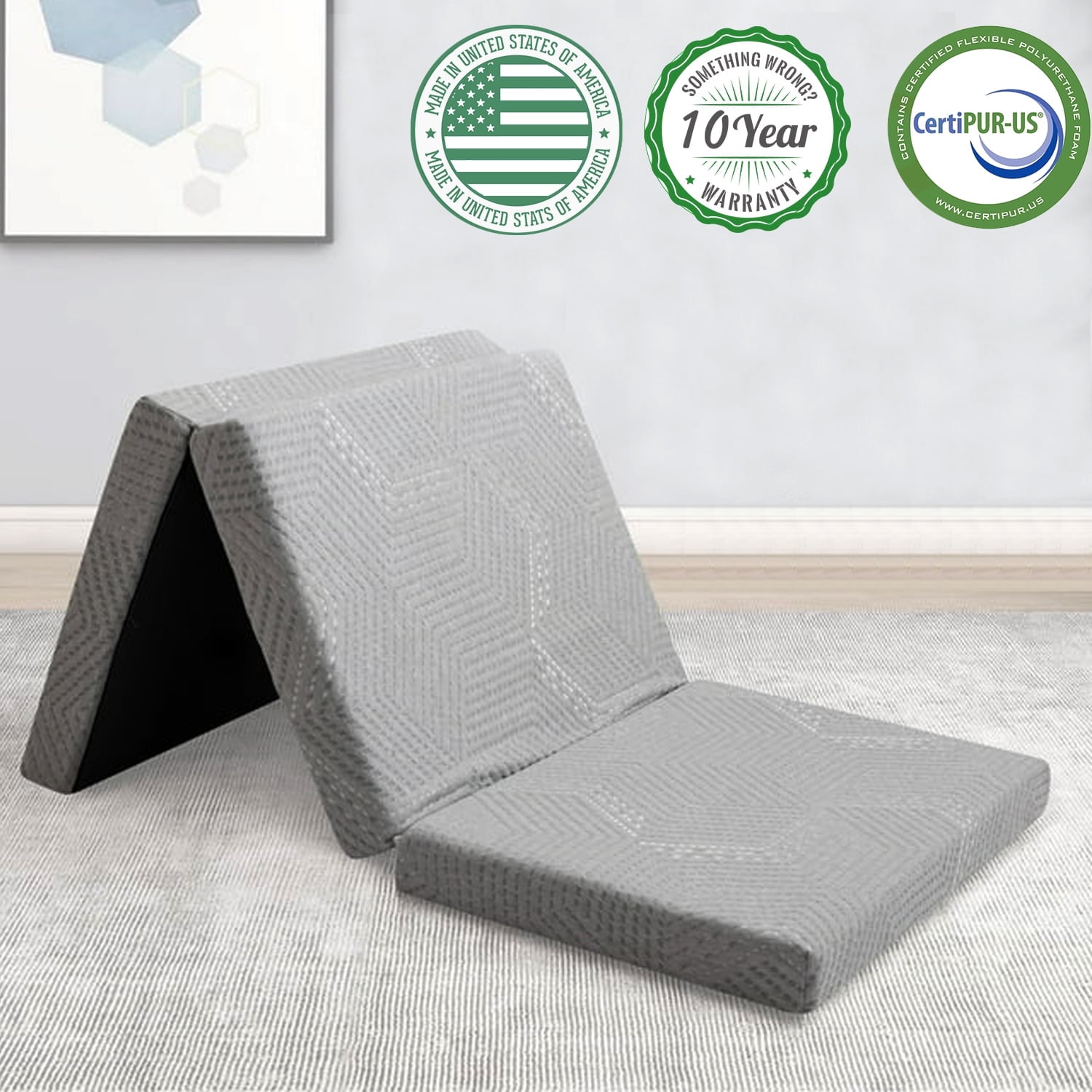 IULULU 4-inch Tri Folding Memory Foam Mattress with Removable Cover ...