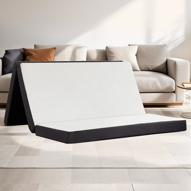 IULULU 4-inch Tri-Fold Memory Foam Mattress, Queen Size with Removable ...