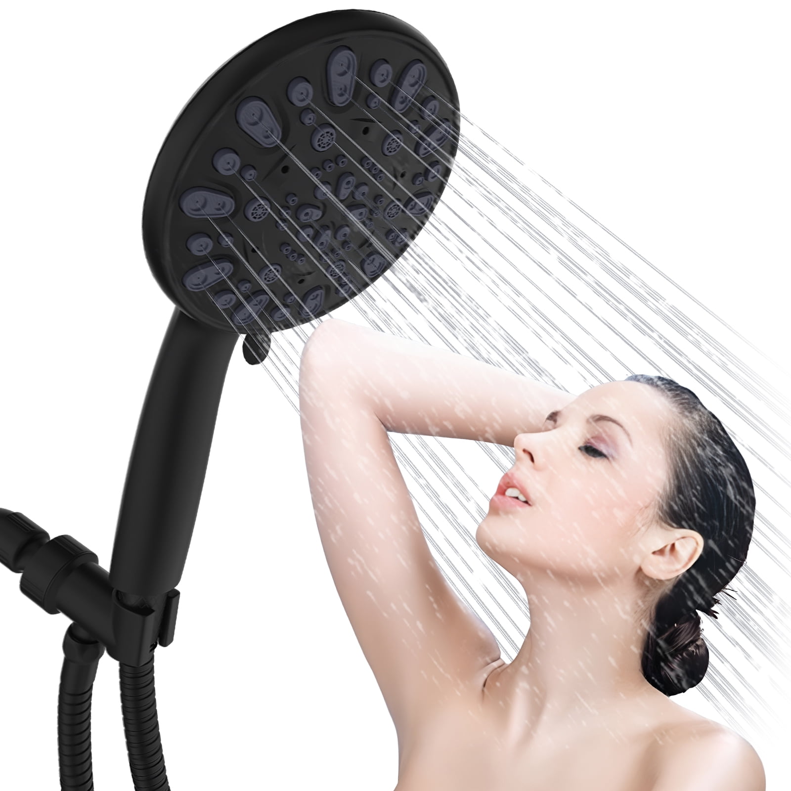 IUMLXJO 7 Settings Handheld Shower Head, Matte Black Showerheads with ...
