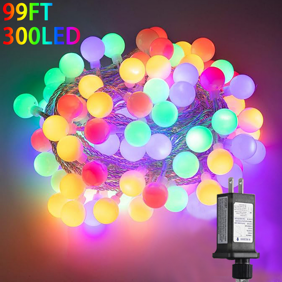 IUSU 99ft Warm White String Lights,300 LED Connectable Globe String ...